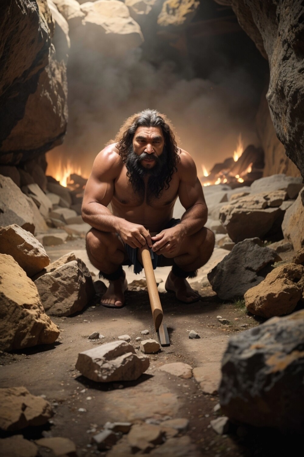 ArtStation - Neanderthal utilizando pedras para