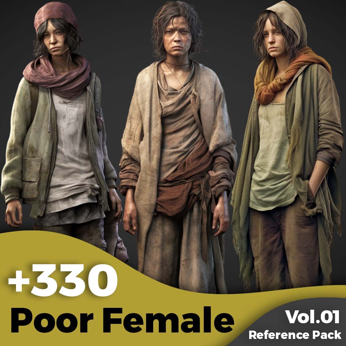 Concept Art - +330 Poor Female Character Concept(4k)