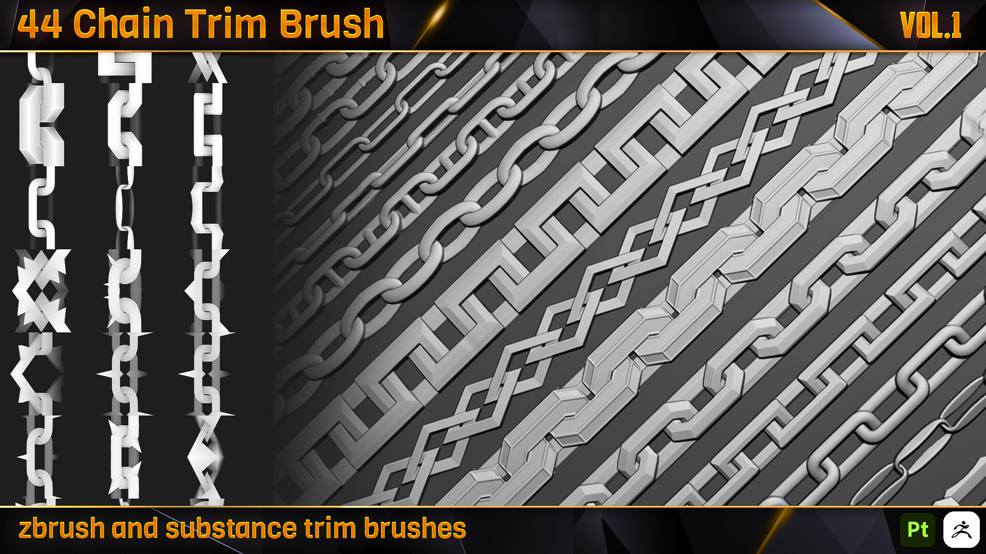 ArtStation - 44 Chain Trim brush - Zbrush and Substance Trim brush - 70 ...