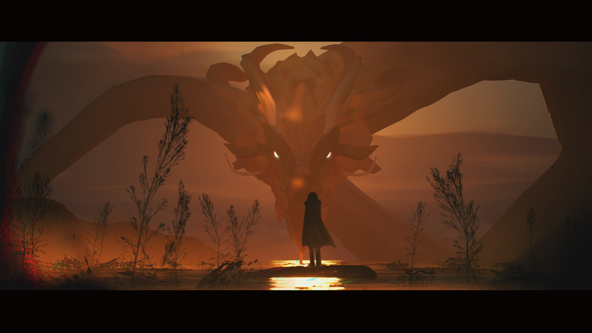 ArtStation - Dragon in the sunset