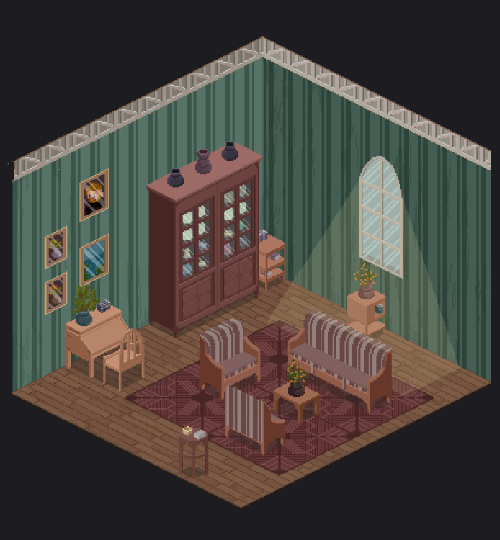 ArtStation - isometric,top down, platform Victorian age living room