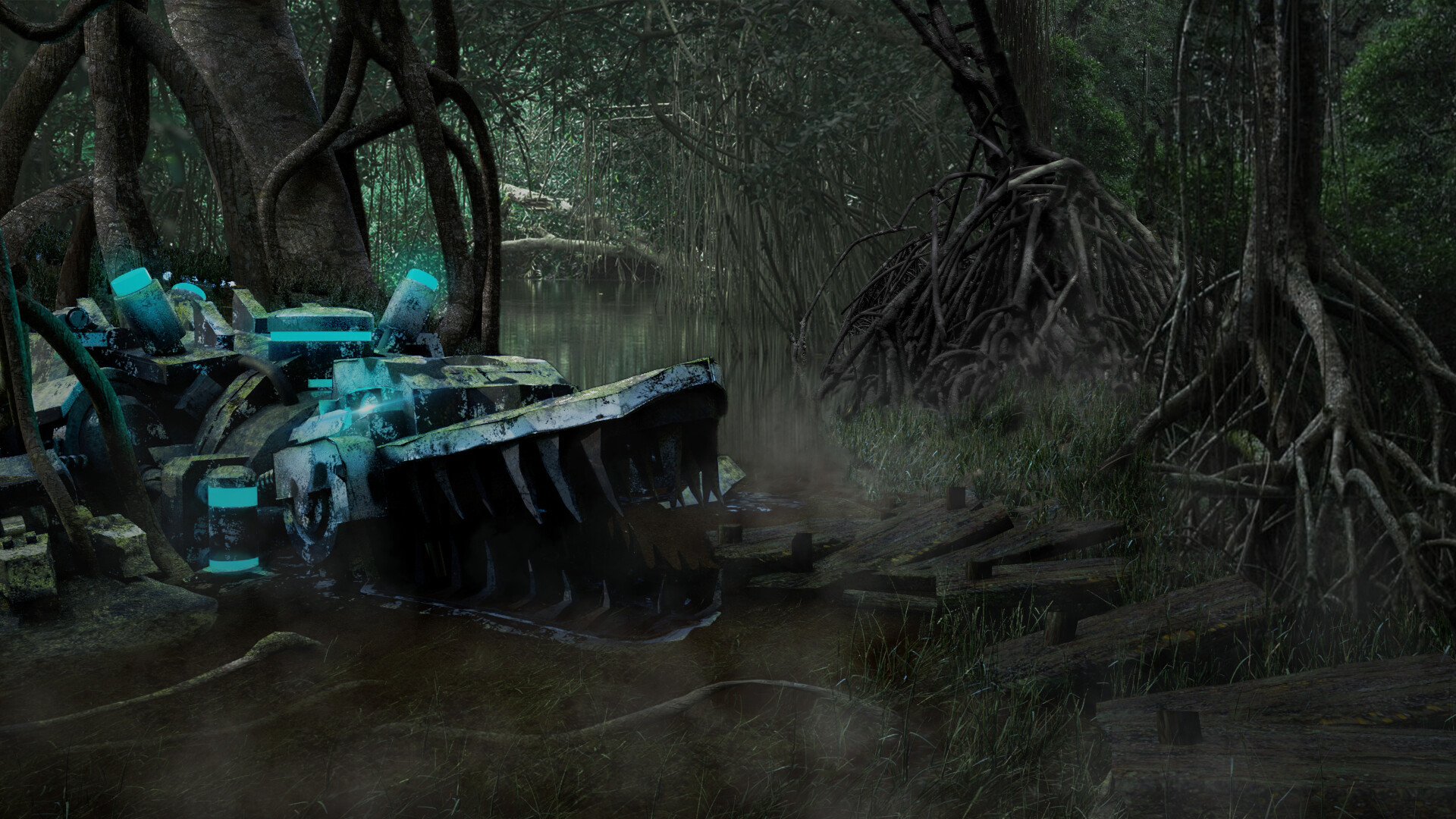 ArtStation - Robotic crocodile in swamp