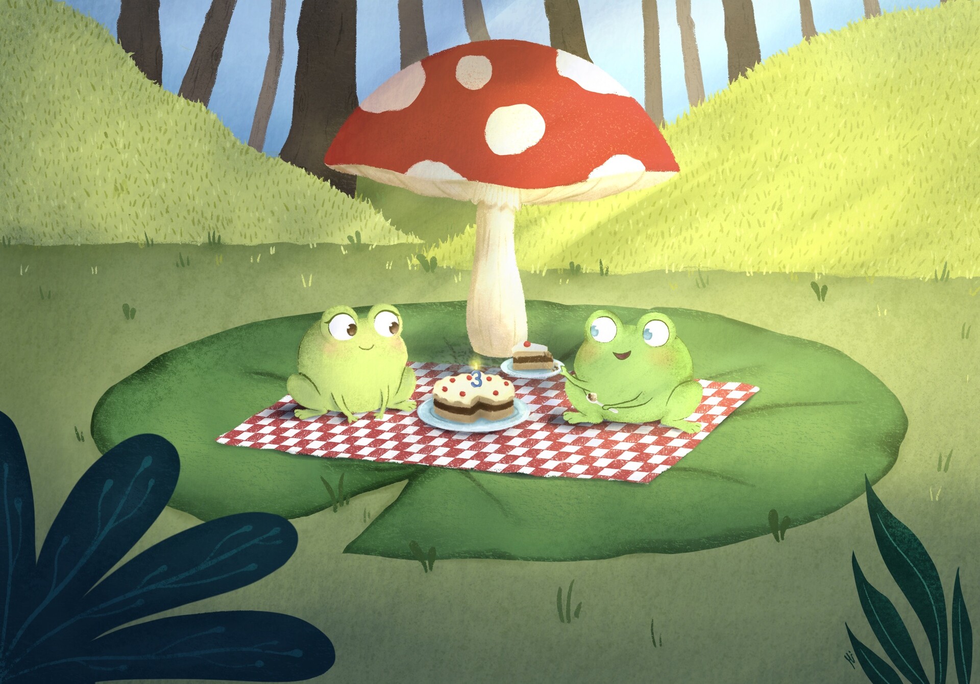 ArtStation - Cute frogs going on a picnic