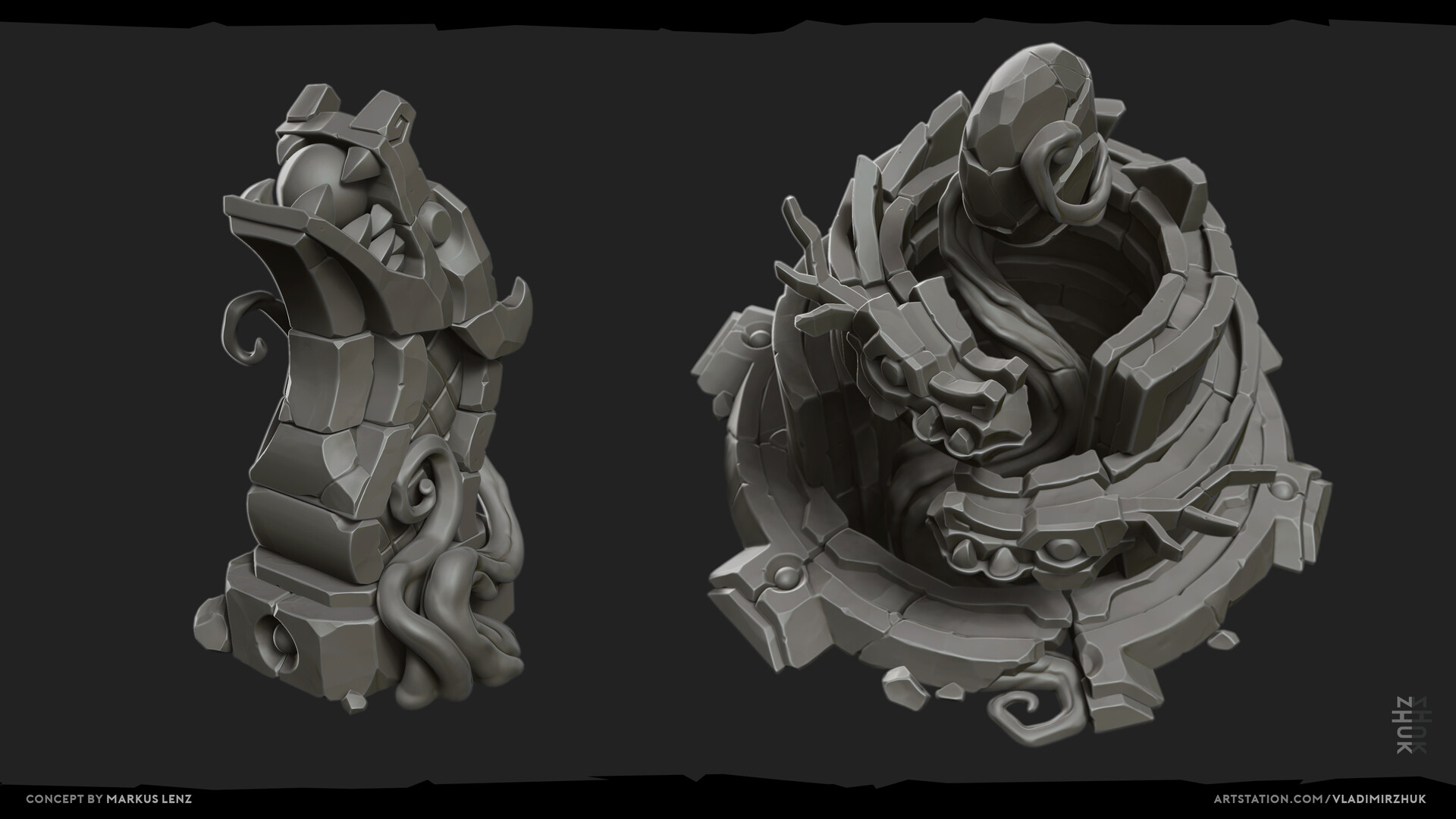 ArtStation - Stylized Stone Dragons