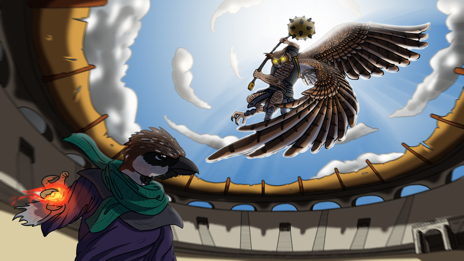 Gladiators Flying Sparrow Watercolor By Artist Linda