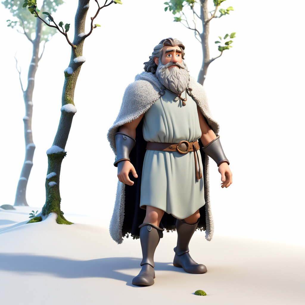 ArtStation - man in a white fur cloak standing in a forest covered with ...