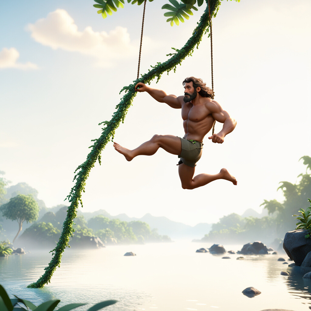 ArtStation - Tarzan swinging on vines over the big river