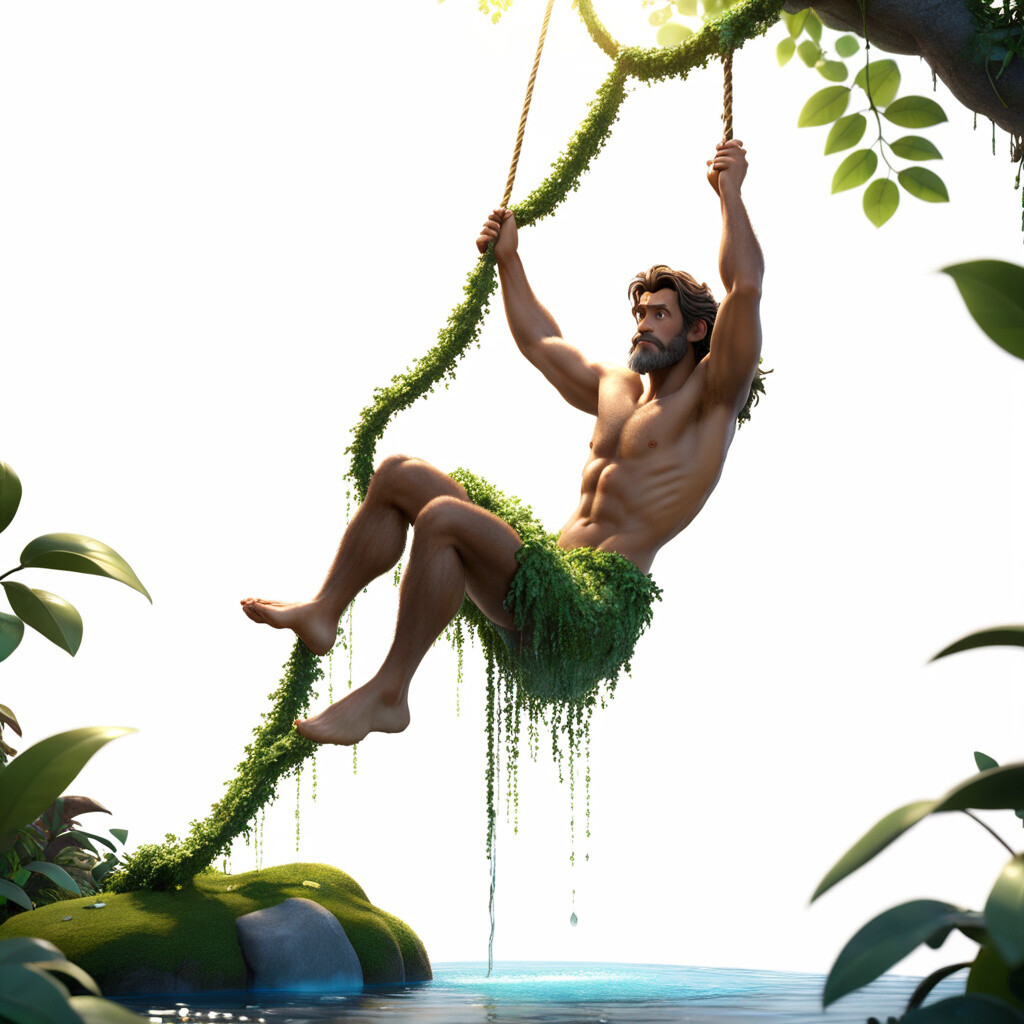 ArtStation - Tarzan swinging on vines above water