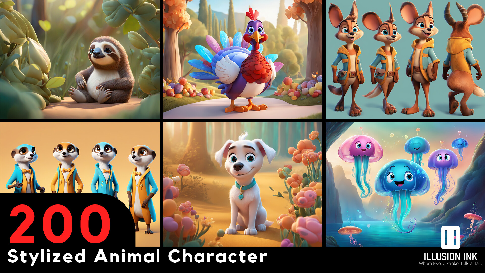 ILLUSION INK - 200 Stylized Animal Character Reference Pictures