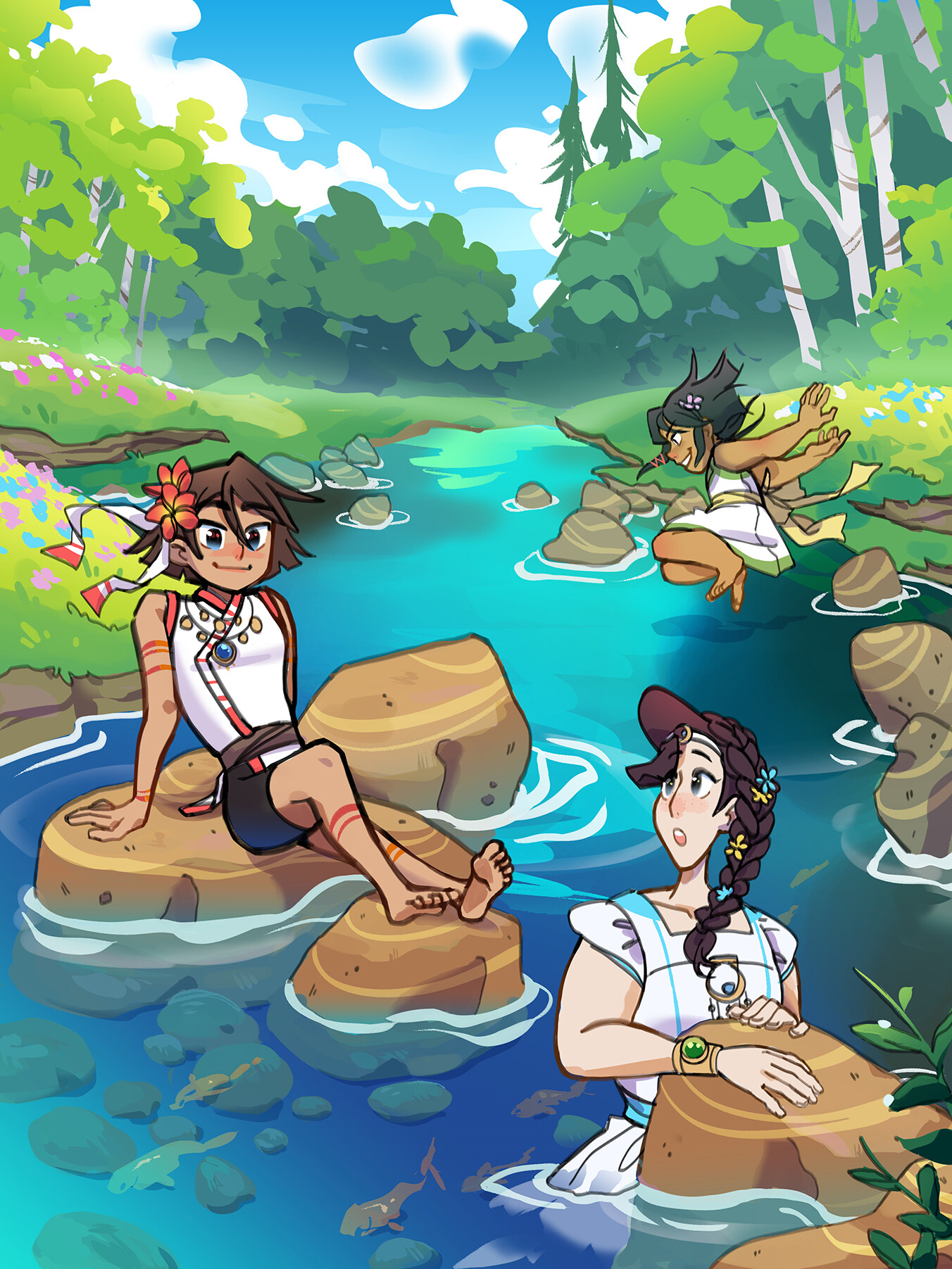 ArtStation - Playing in the river!