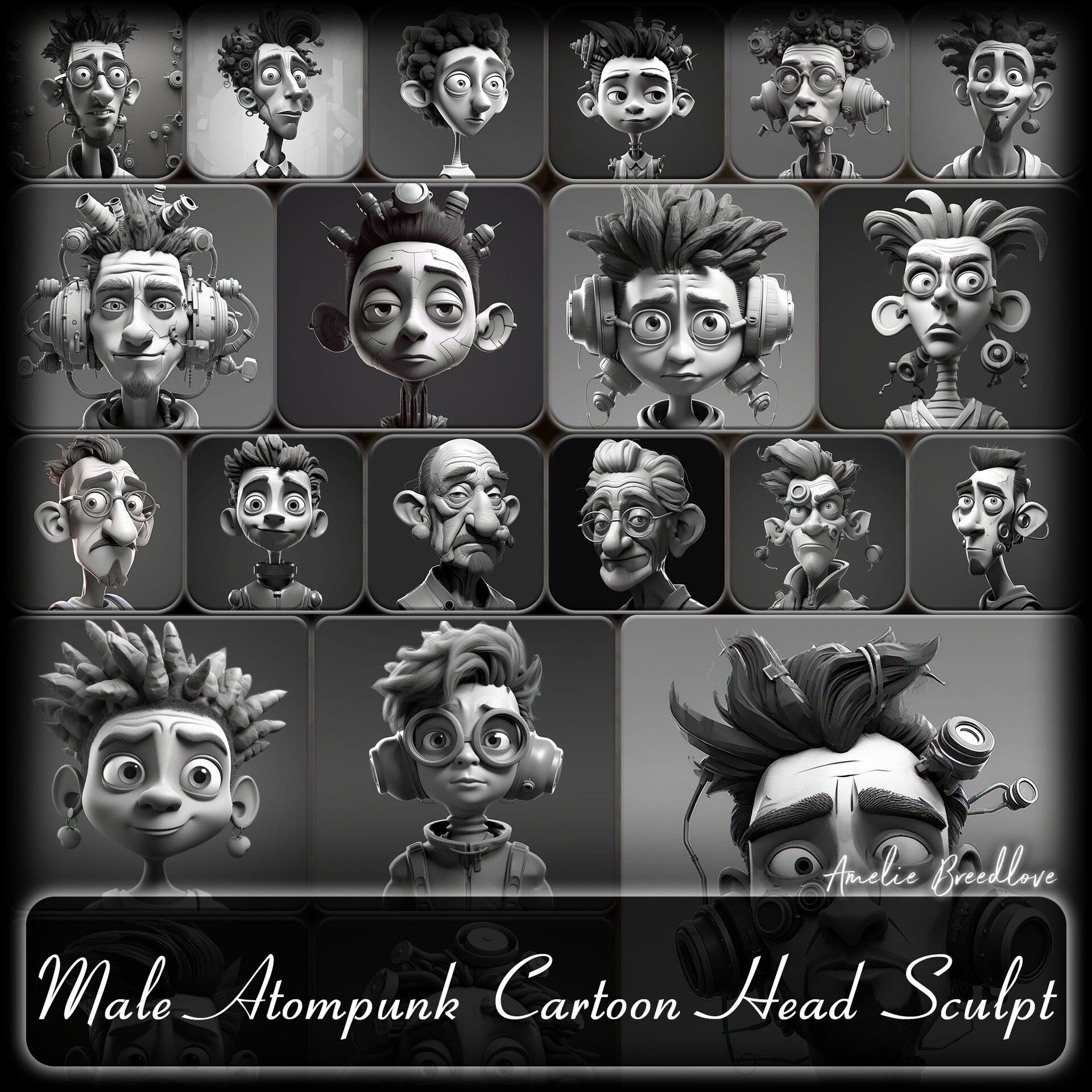 Amelie Breedlove - 200 Male Atompunk Cartoon Head Sculpt Reference Pack ...