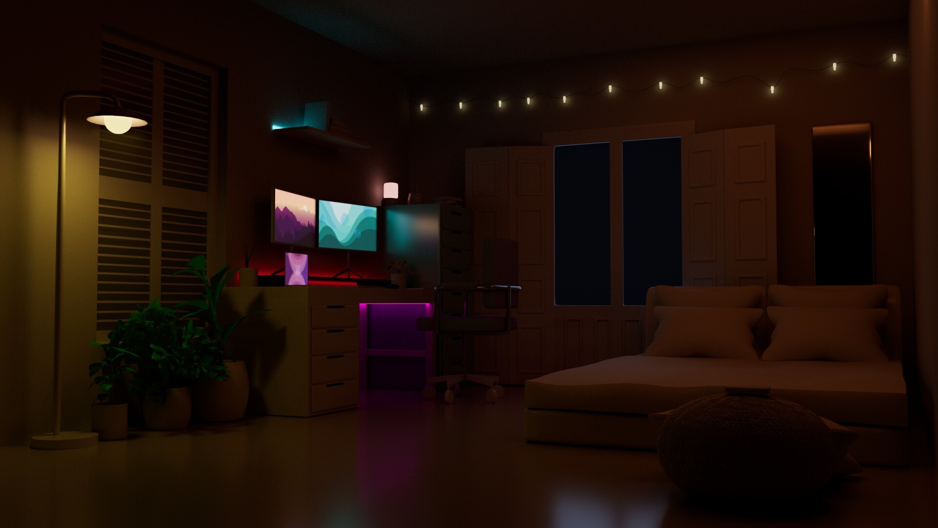 ArtStation - 3D Interior Room Night light | Interior room | 3D lighting