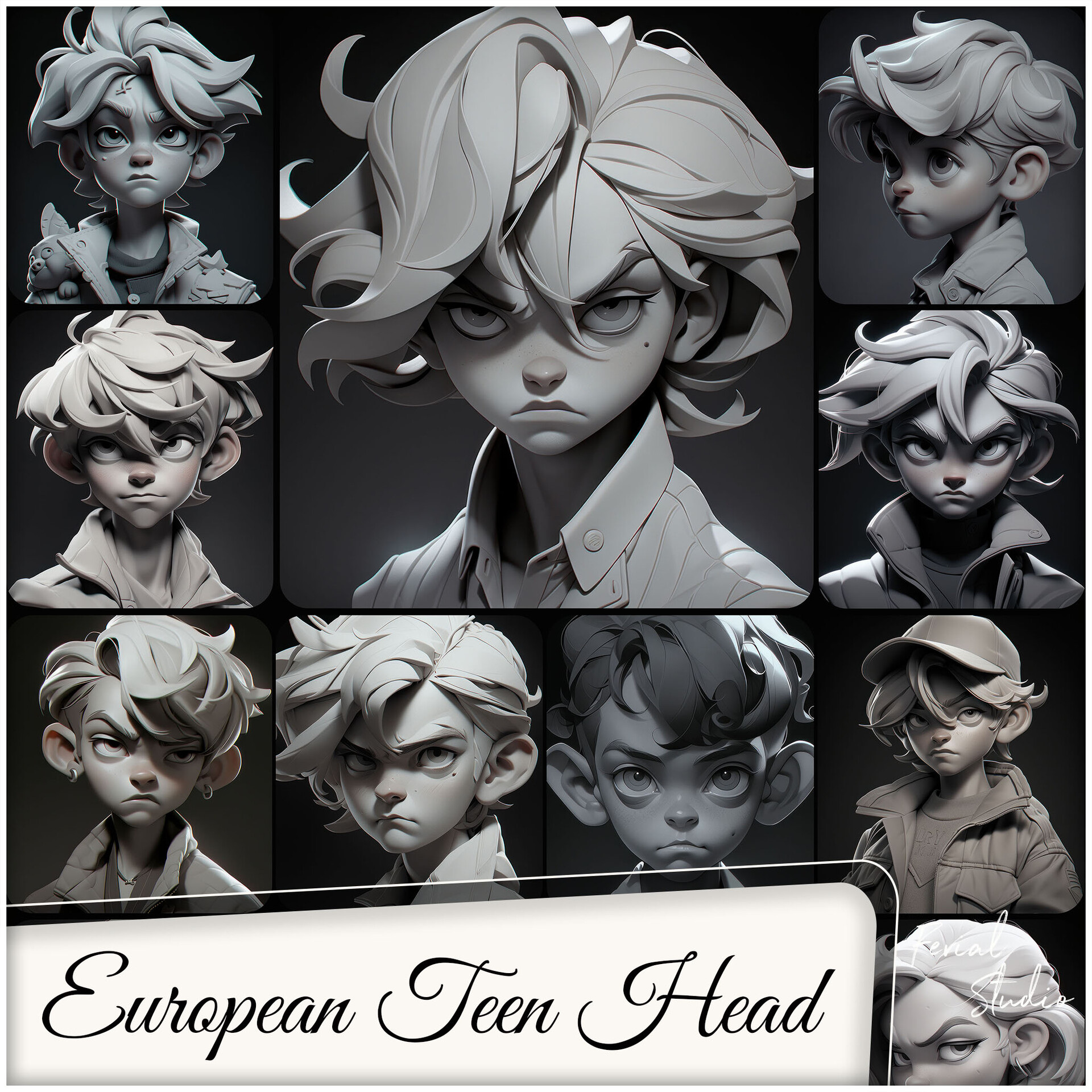 Ferial Studio - 🔹220 Stylized Teen Head Sculpt - European Reference ...