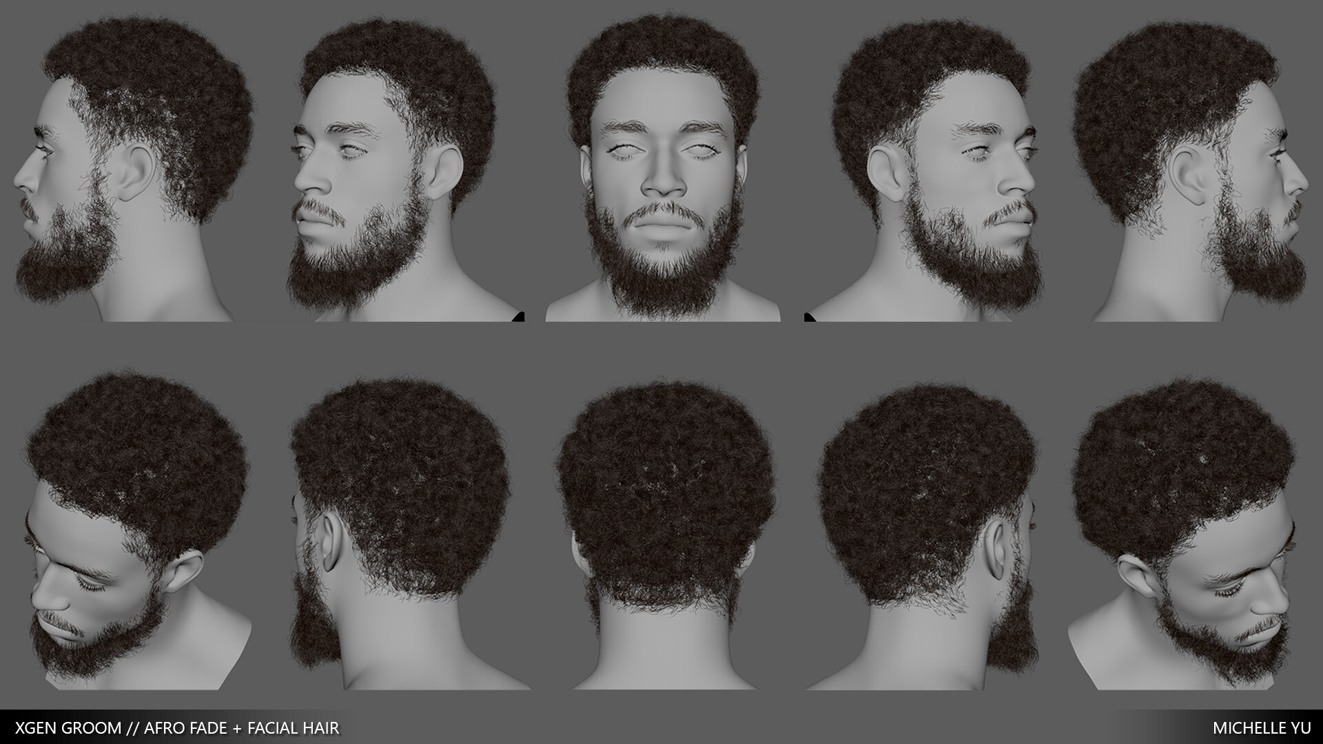 Michelle Yu - Realtime Xgen Groom Hair - Afro Fade with Facial Hair