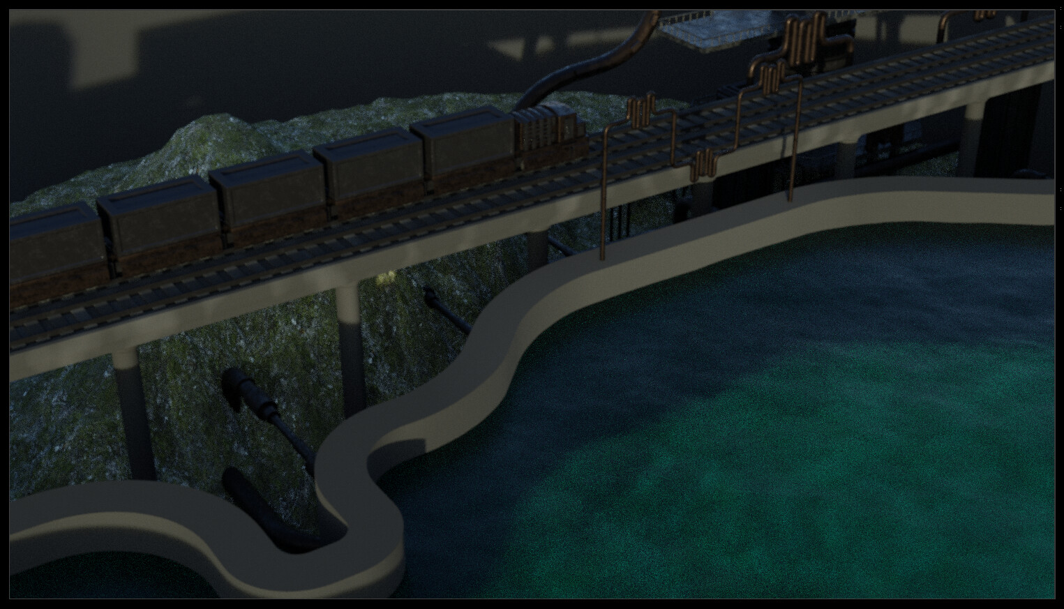 ArtStation - Mini World - Train Passing through Tunnel over Bridge