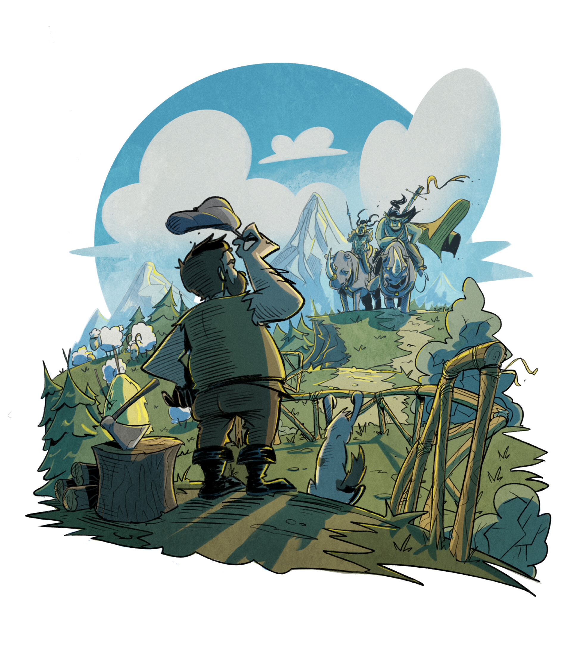 ArtStation - FArmer with fantasy orc riding Rhinos