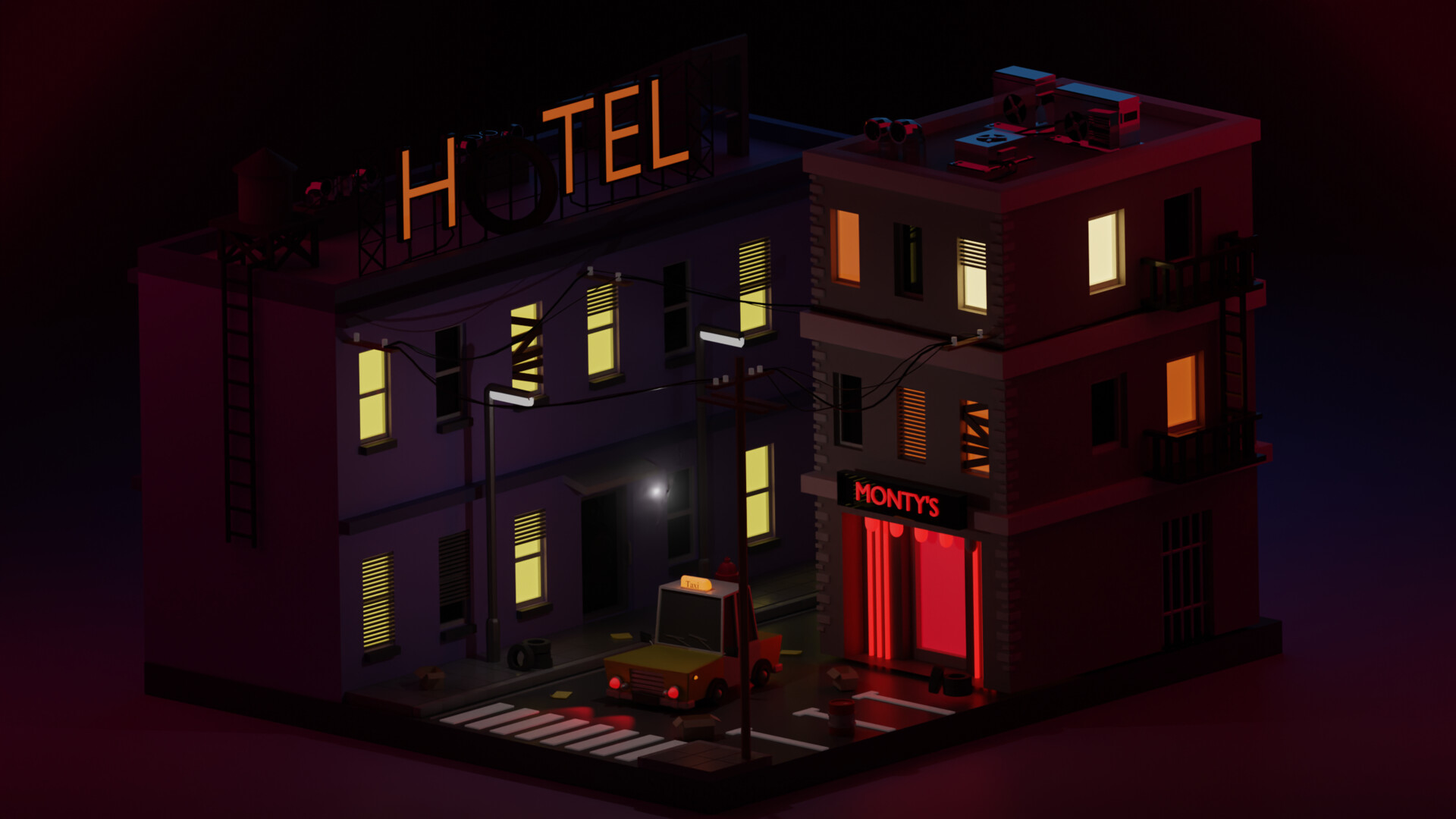 ArtStation - Low Poly Isometric Hotel and Nightclub Scene