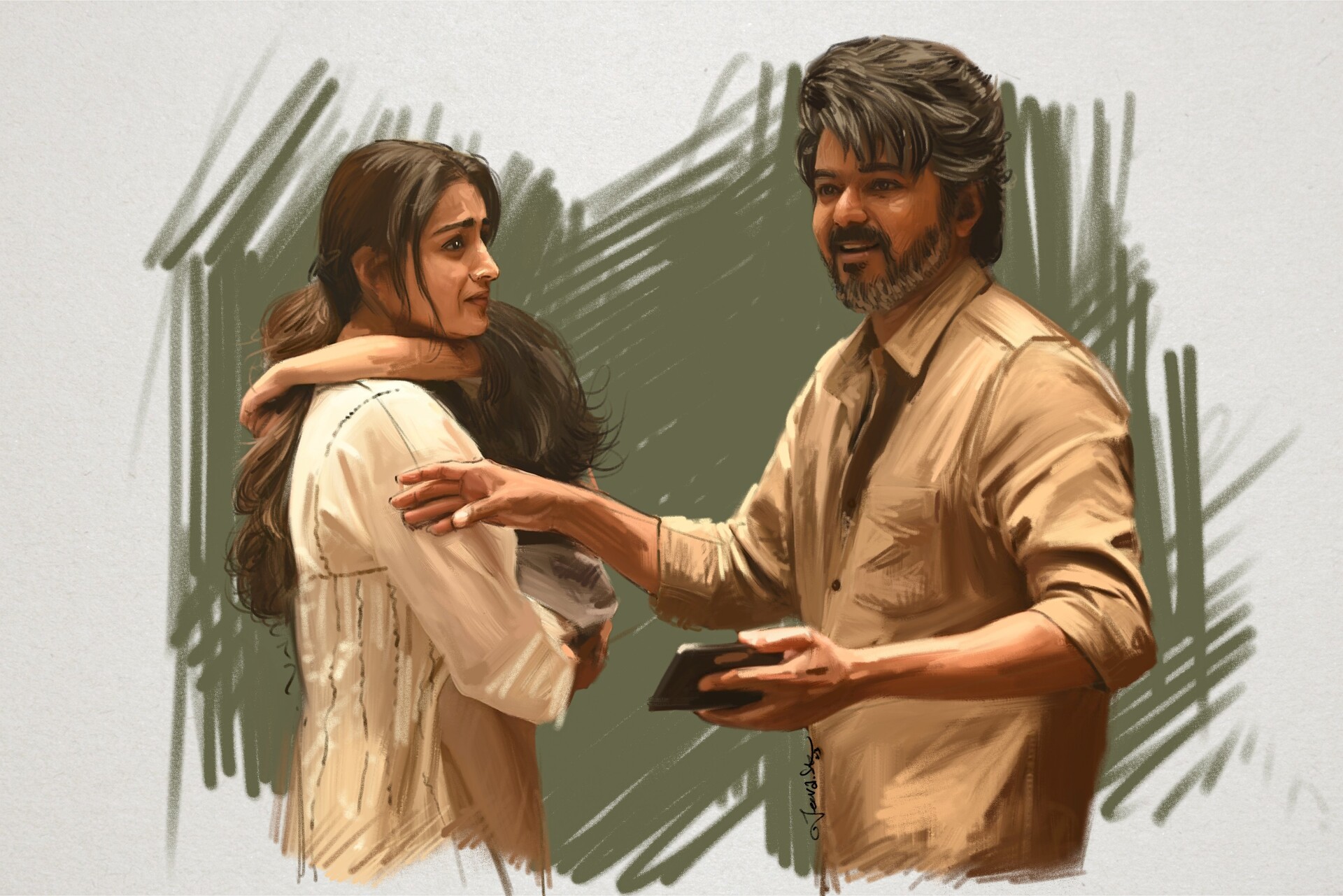 ArtStation - #LeoFDFS Thalapathy Vijay & Trisha Colour Pencil Sketch ...