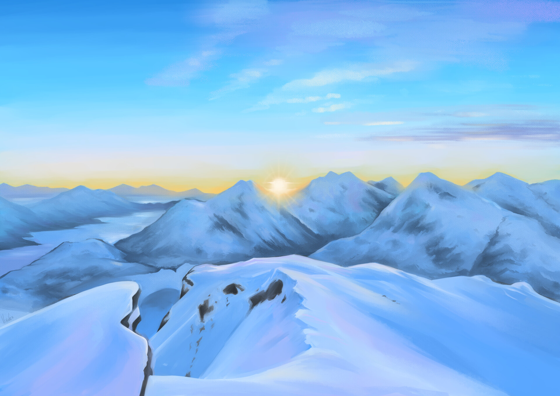 ArtStation - Digital painting of a snowy landscape