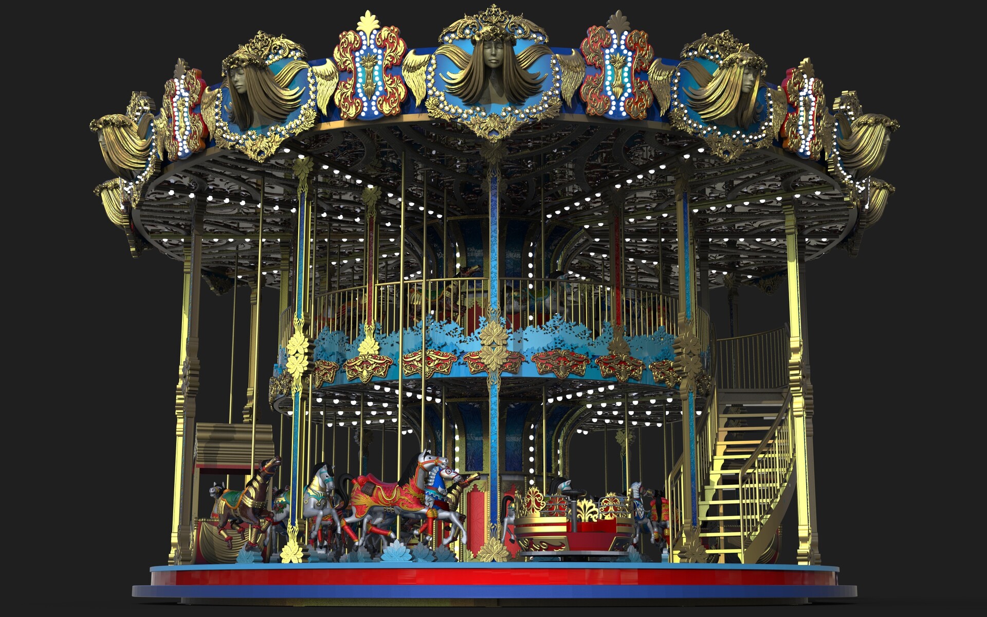 ArtStation - Double Deck Deluxe Carousel WIP
