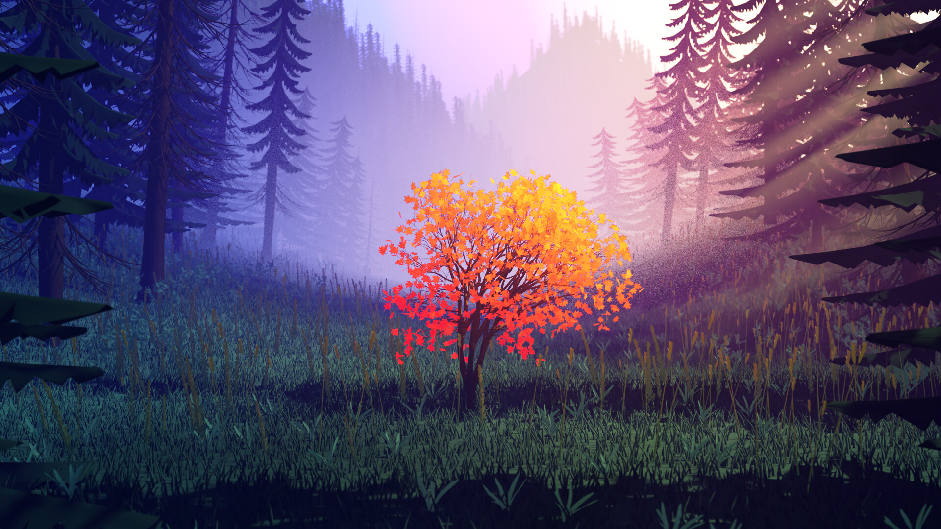 ArtStation - Autumn Morning Serenity: Stylized Low-Poly Landscape