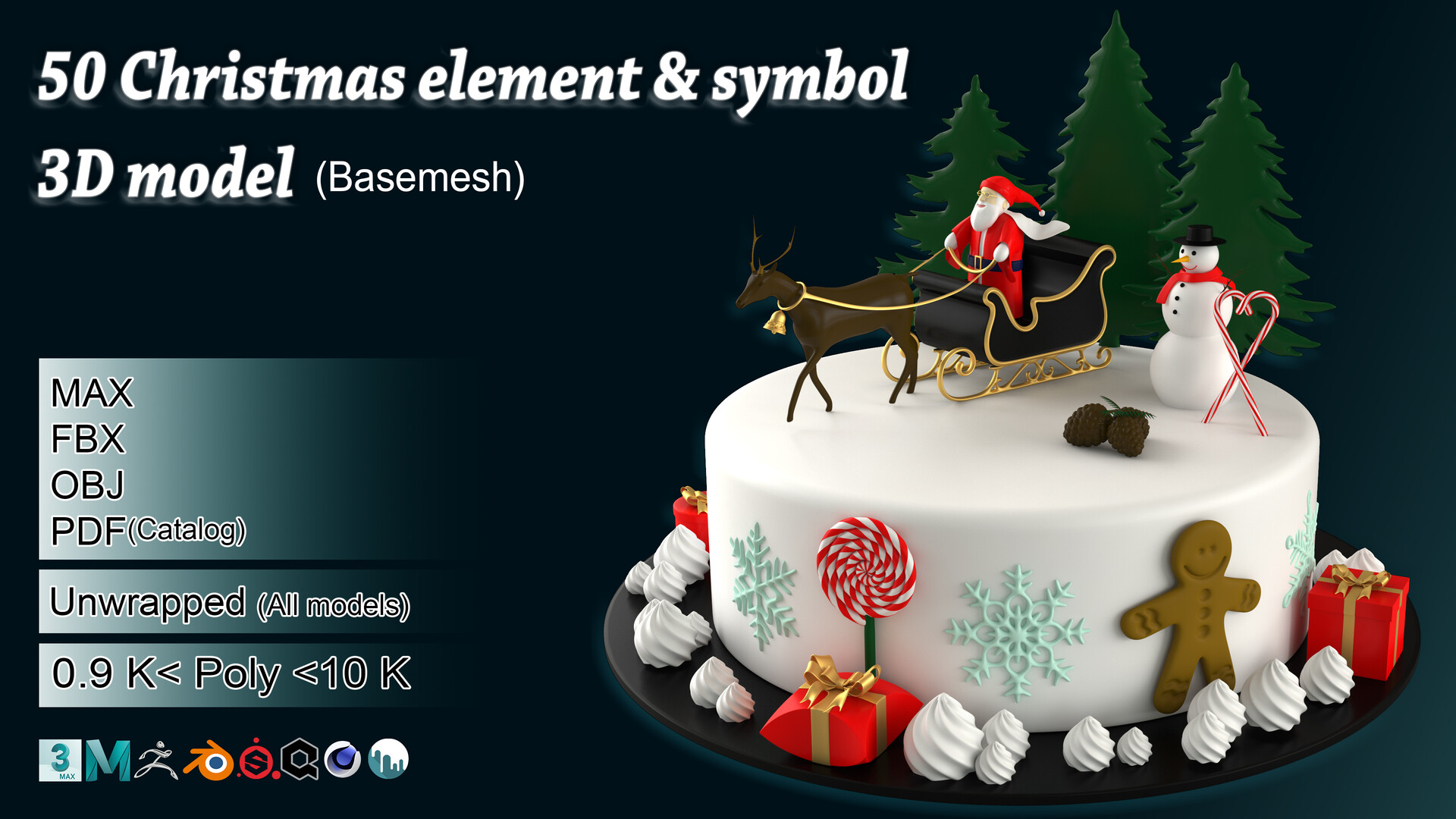 ArtStation - 50 Christmas element & symbol 3D model (Basemesh)