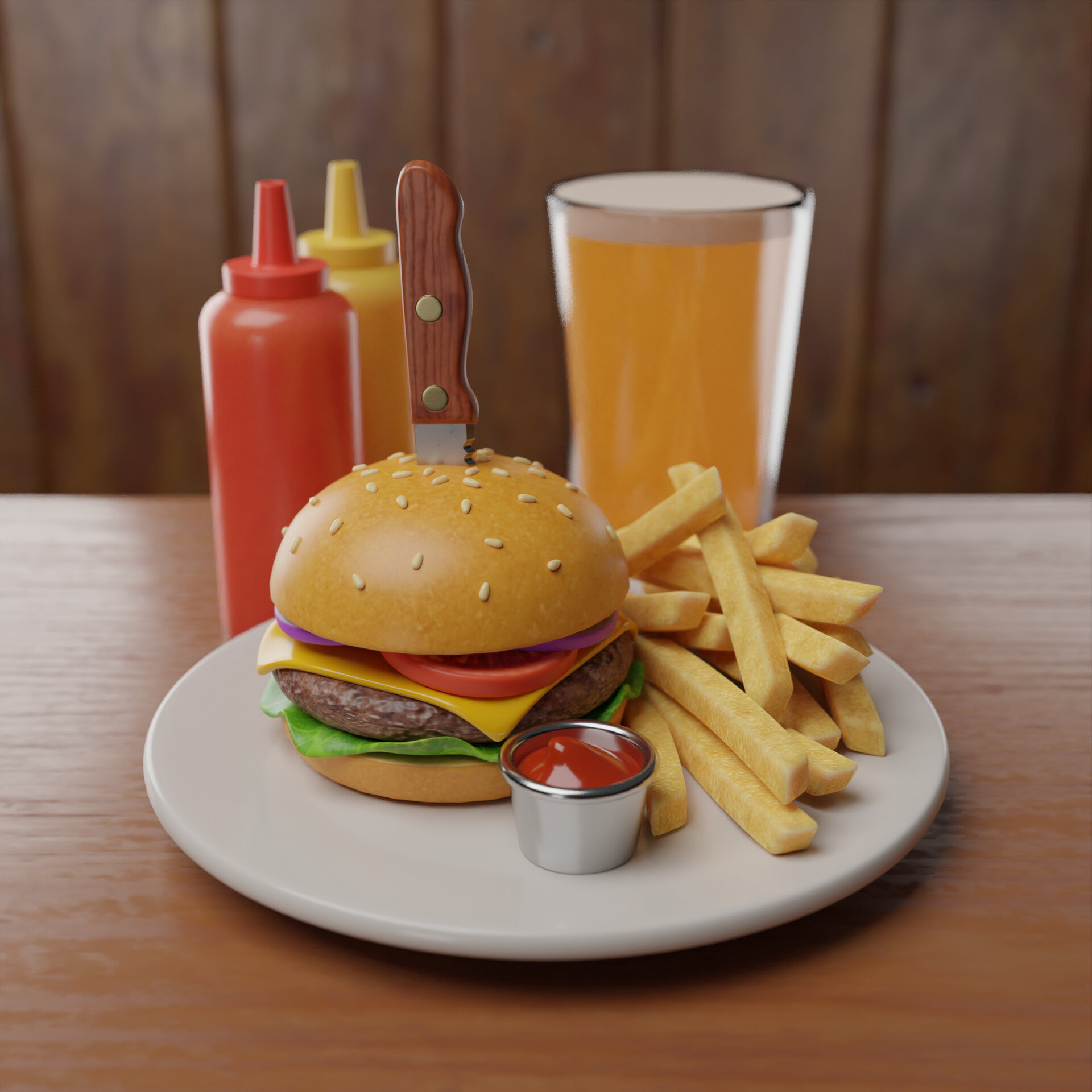 ArtStation - Hamburger, Fries, and Beer