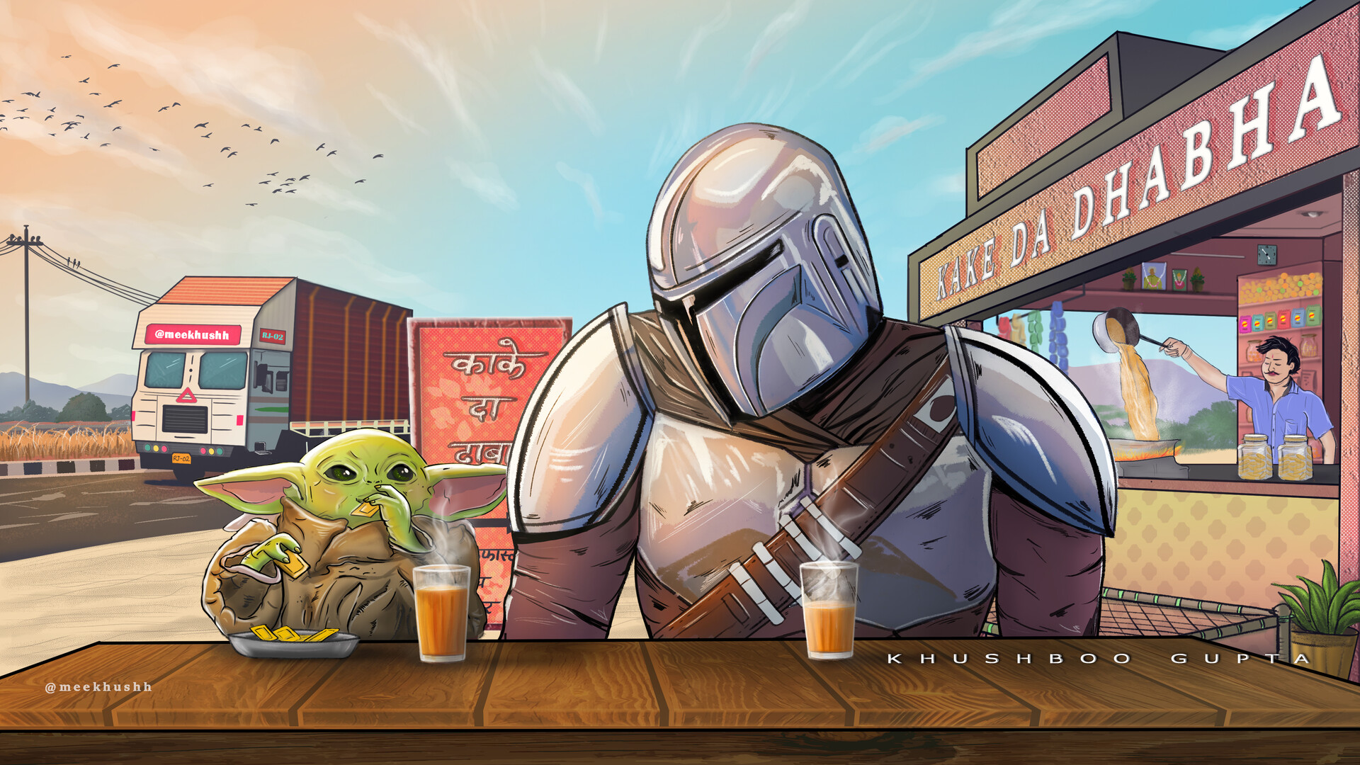 Khushboo Gupta - Mandalorian and Grogu in Indian style