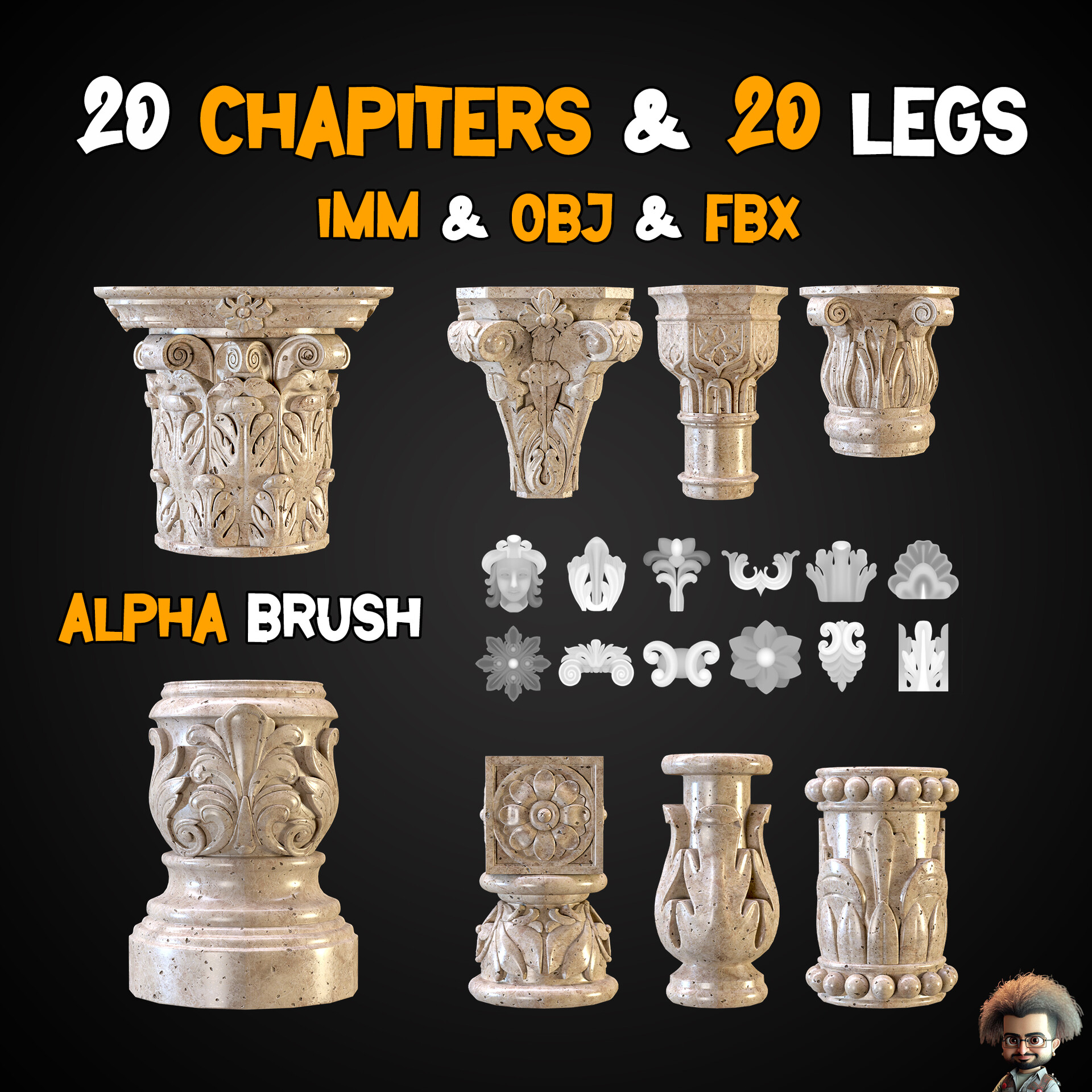 ArtStation - 20 Chapiters + 20 Legs + 45 Ornamental Alpha Brushes ...