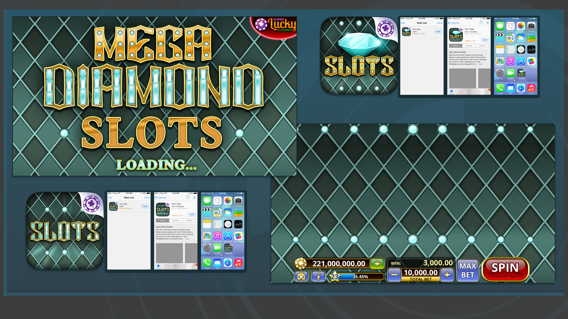 ArtStation - SUPER FREE GAMES - MEGA DIAMON SLOTS - LOGO AND BRANDING