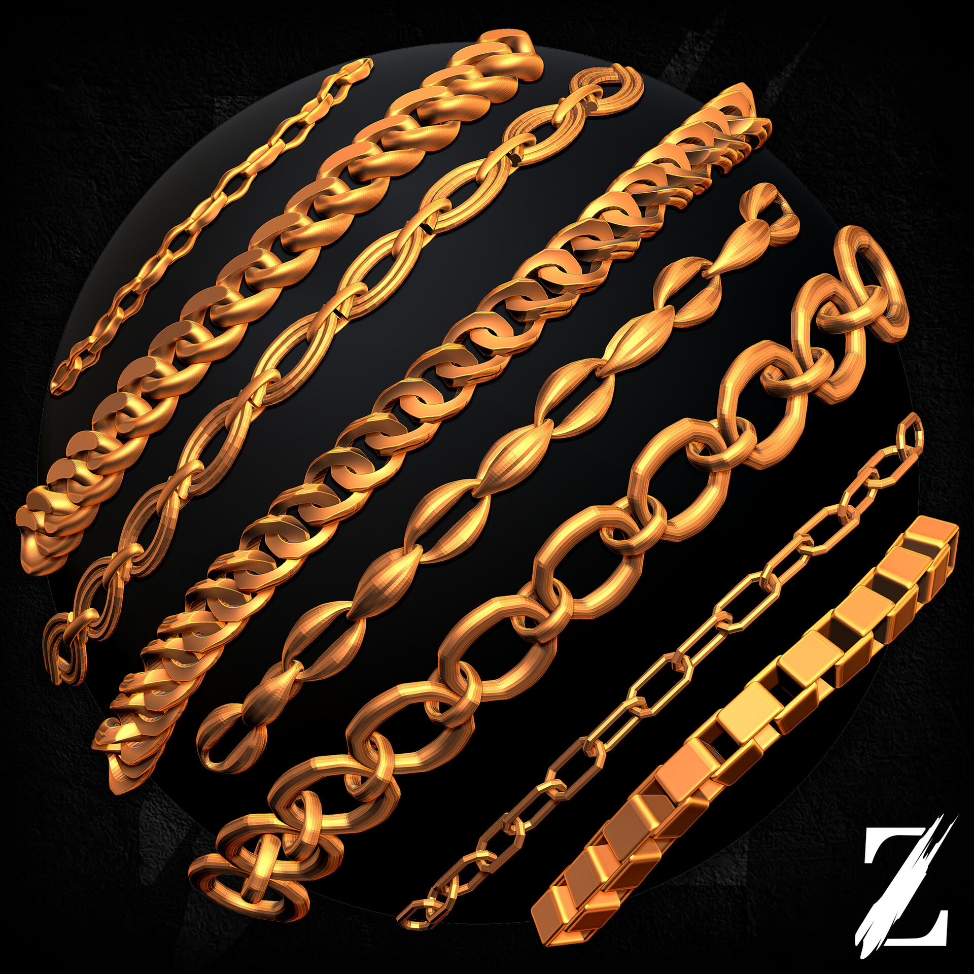 ArtStation - 25 ZB ART Chain For ZBrush (Curve Brush) - Vol 1
