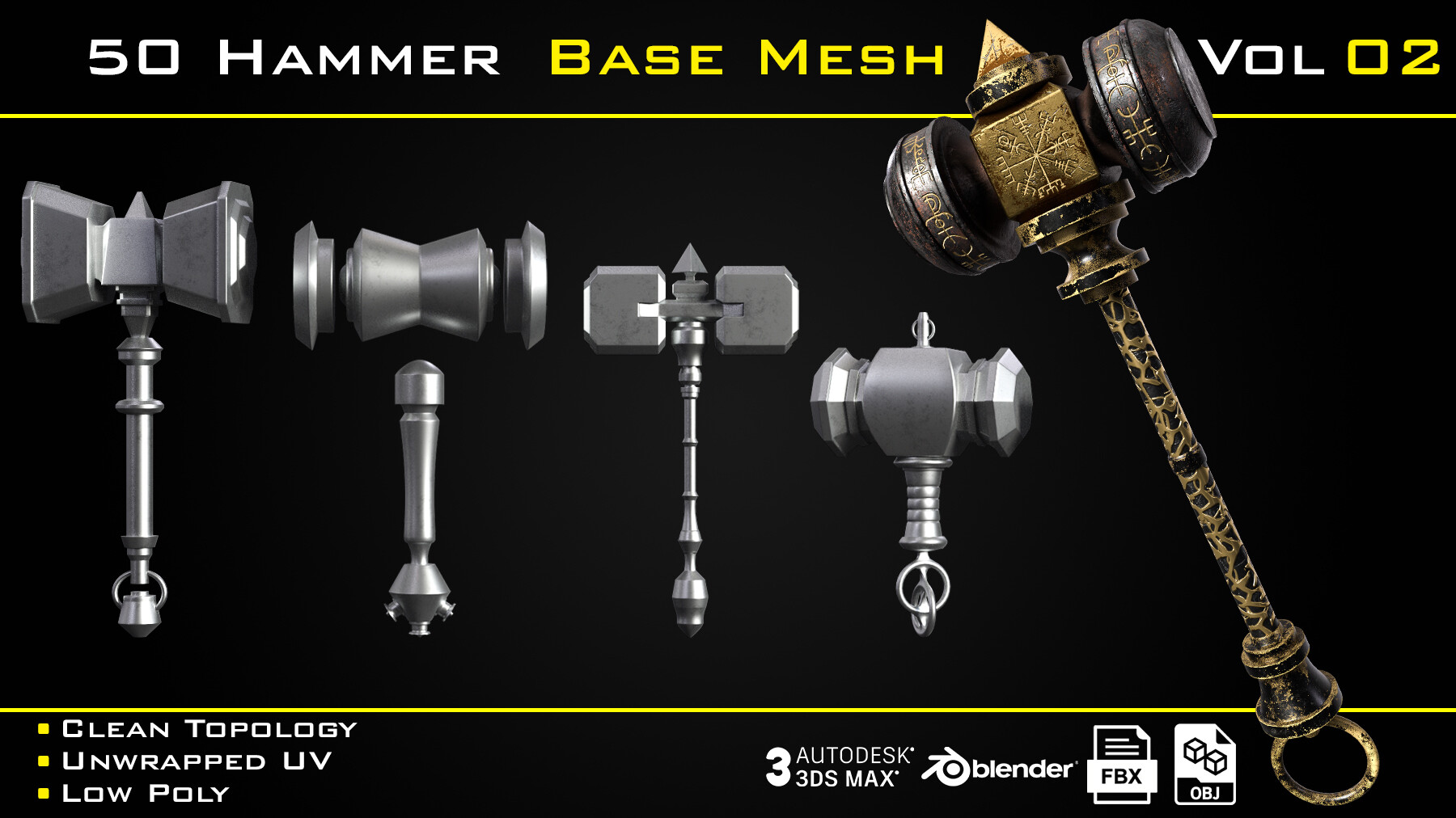 ArtStation - 50 Hammer BASE MESH - VOL 02 (game ready)
