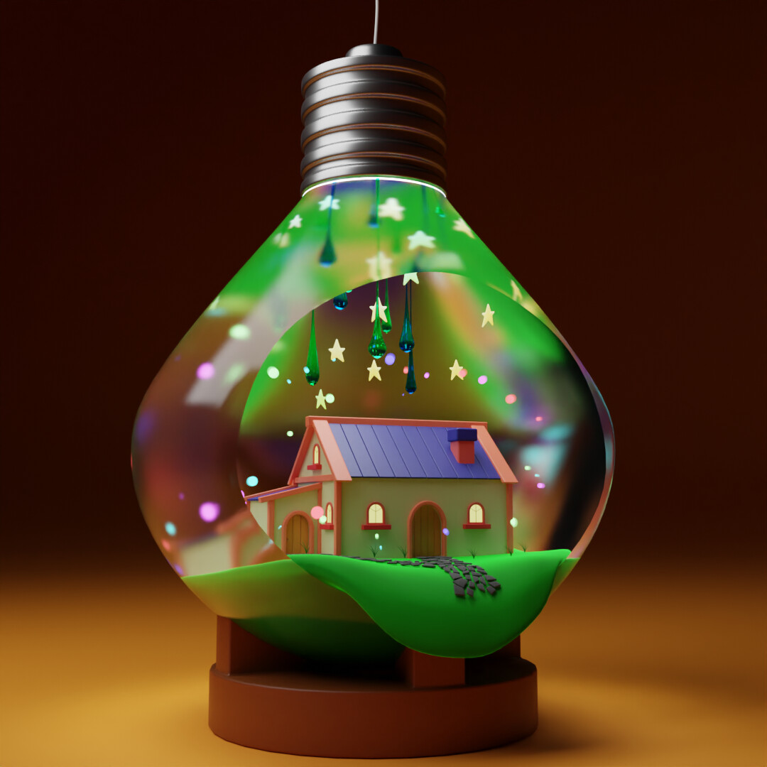 ArtStation - A little house in a light bulb.
