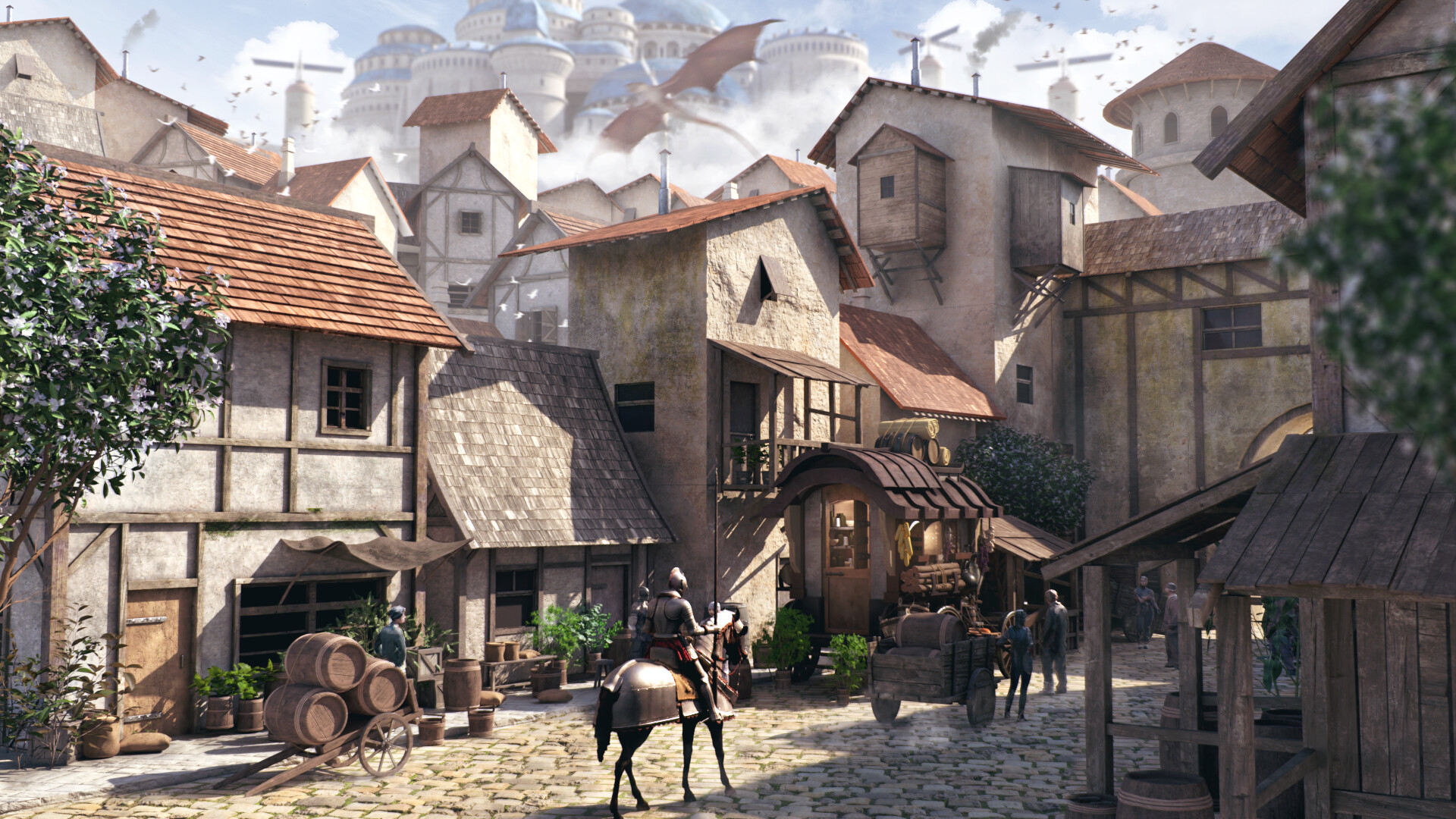Fantasy Medieval Town Lowpoly Medieval, Fantasy, Village, City RPG