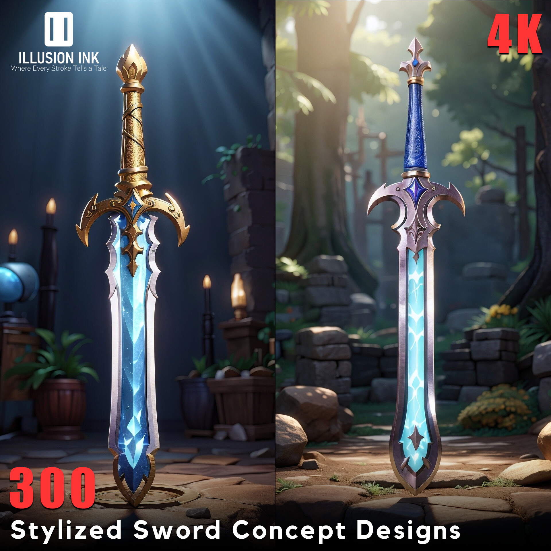 ILLUSION INK - 300 Stylized Sword Concept Designs | 4K