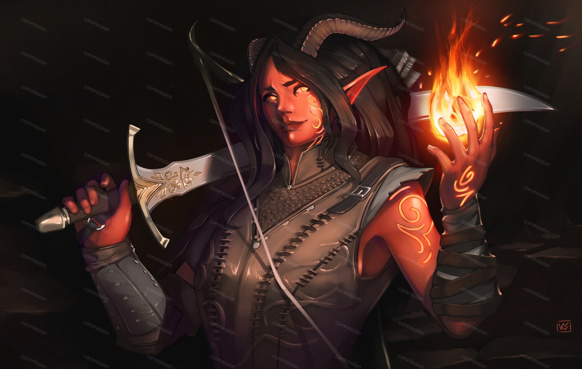 ArtStation - Tiefling and sword illustration