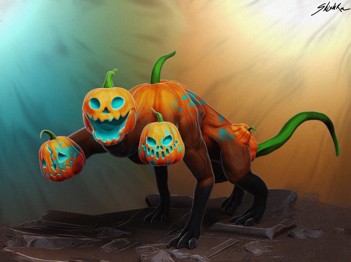 ArtStation - Creature concept - "Pumpkin Cerberus" | ZBrush + Photoshop