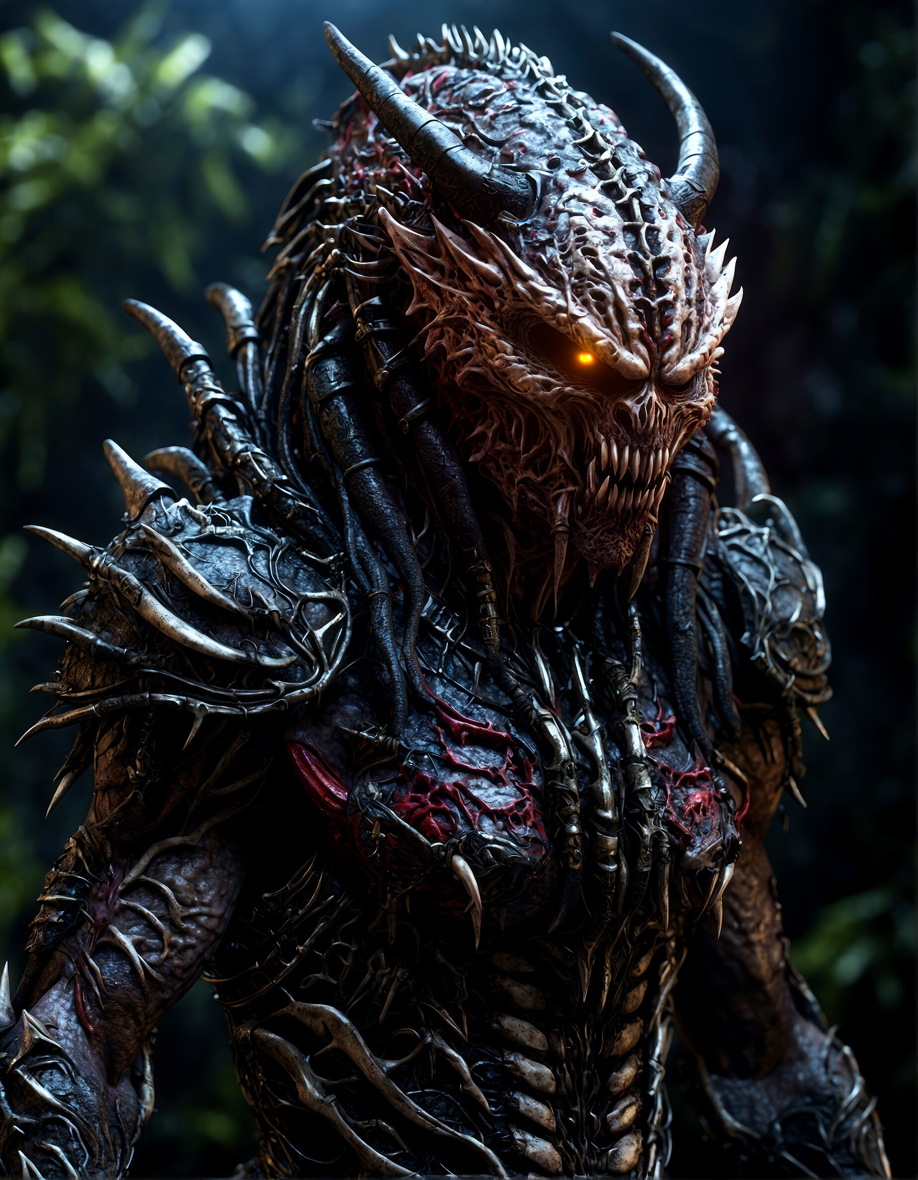 ArtStation - Dark, menacing creature with horned, intricate armor and ...