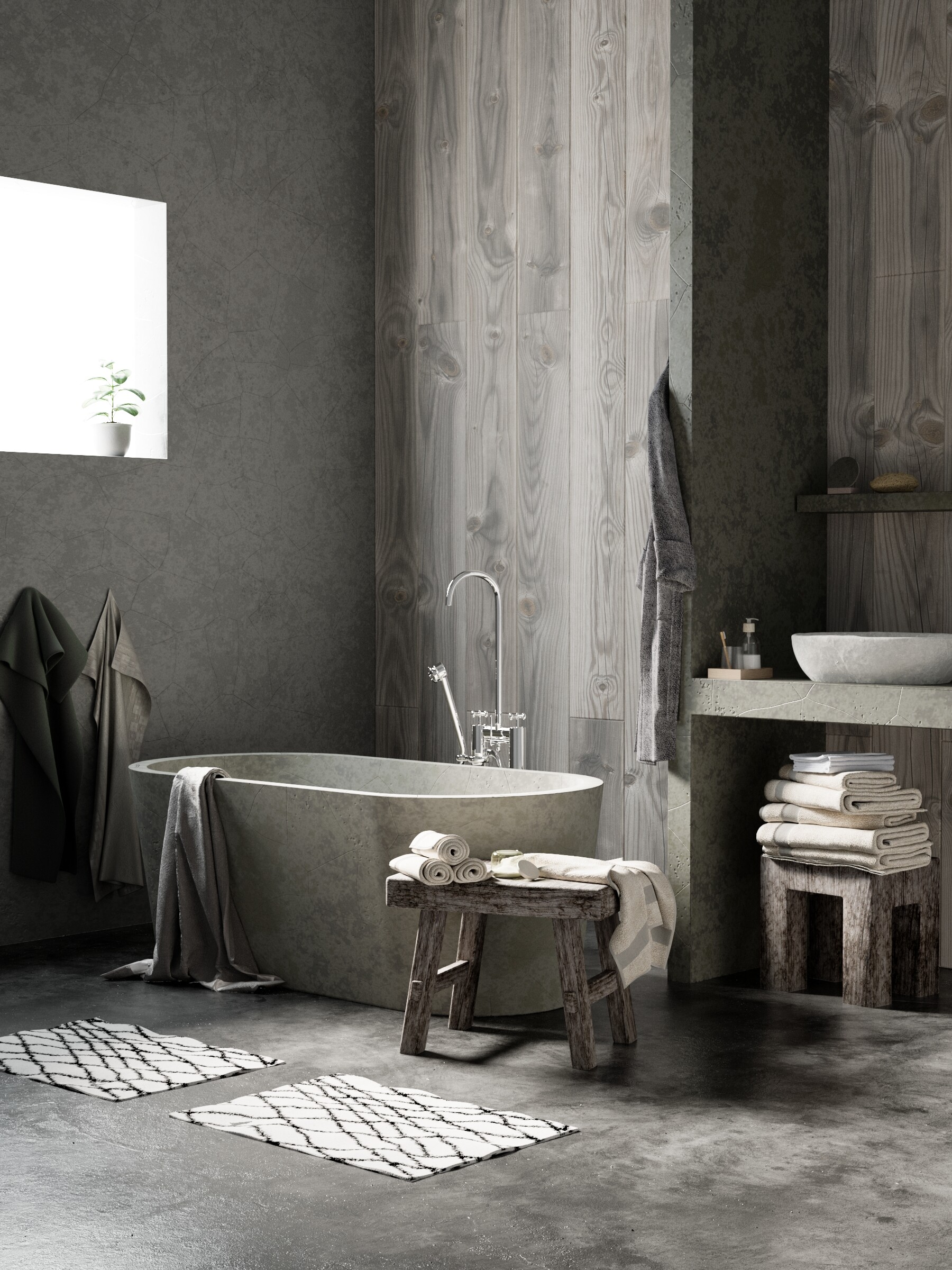 ArtStation - Wabi sabi interior with bath
