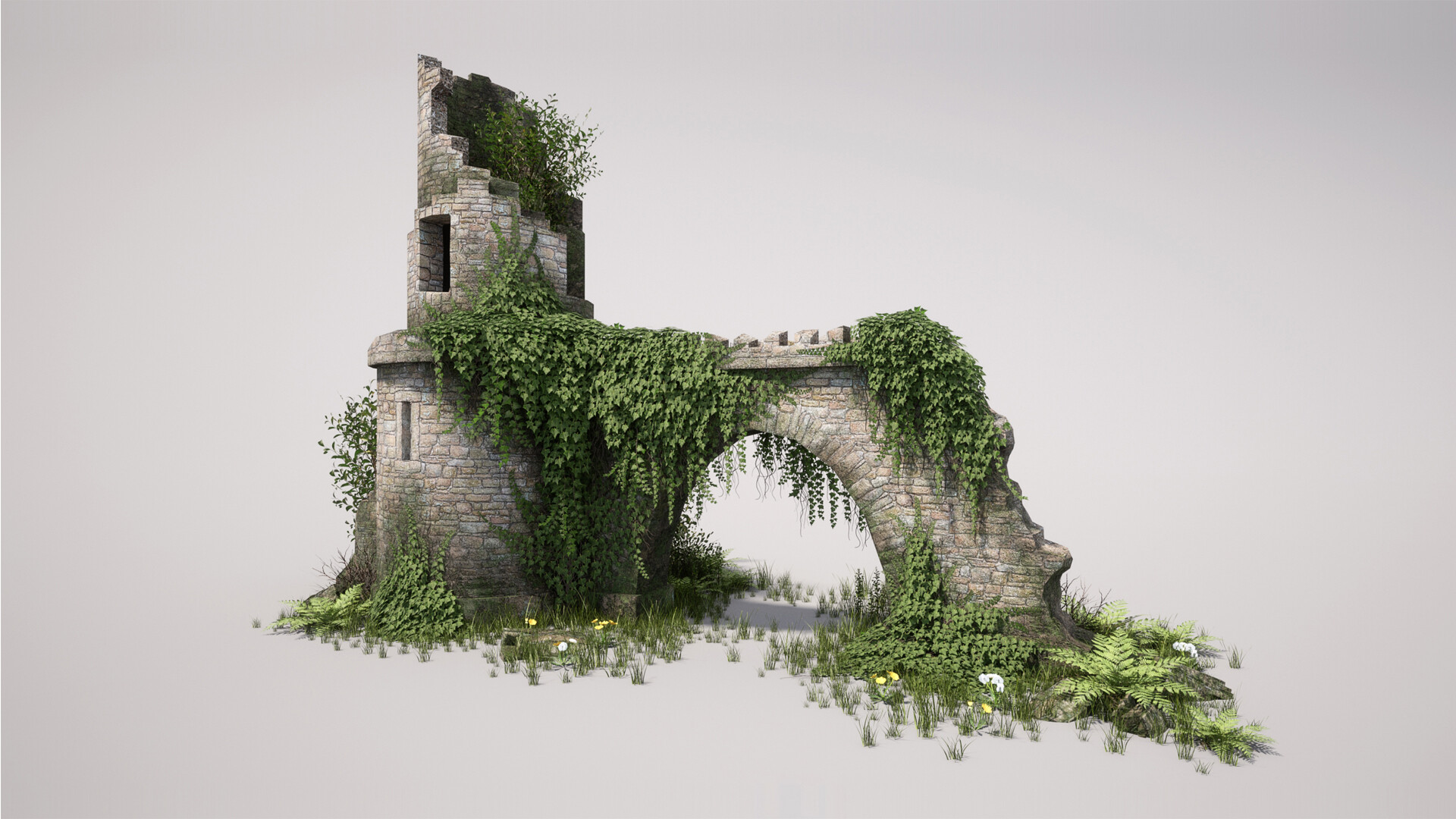 ArtStation - Tower ruins overgrown with ivy. Game ready low poly ...
