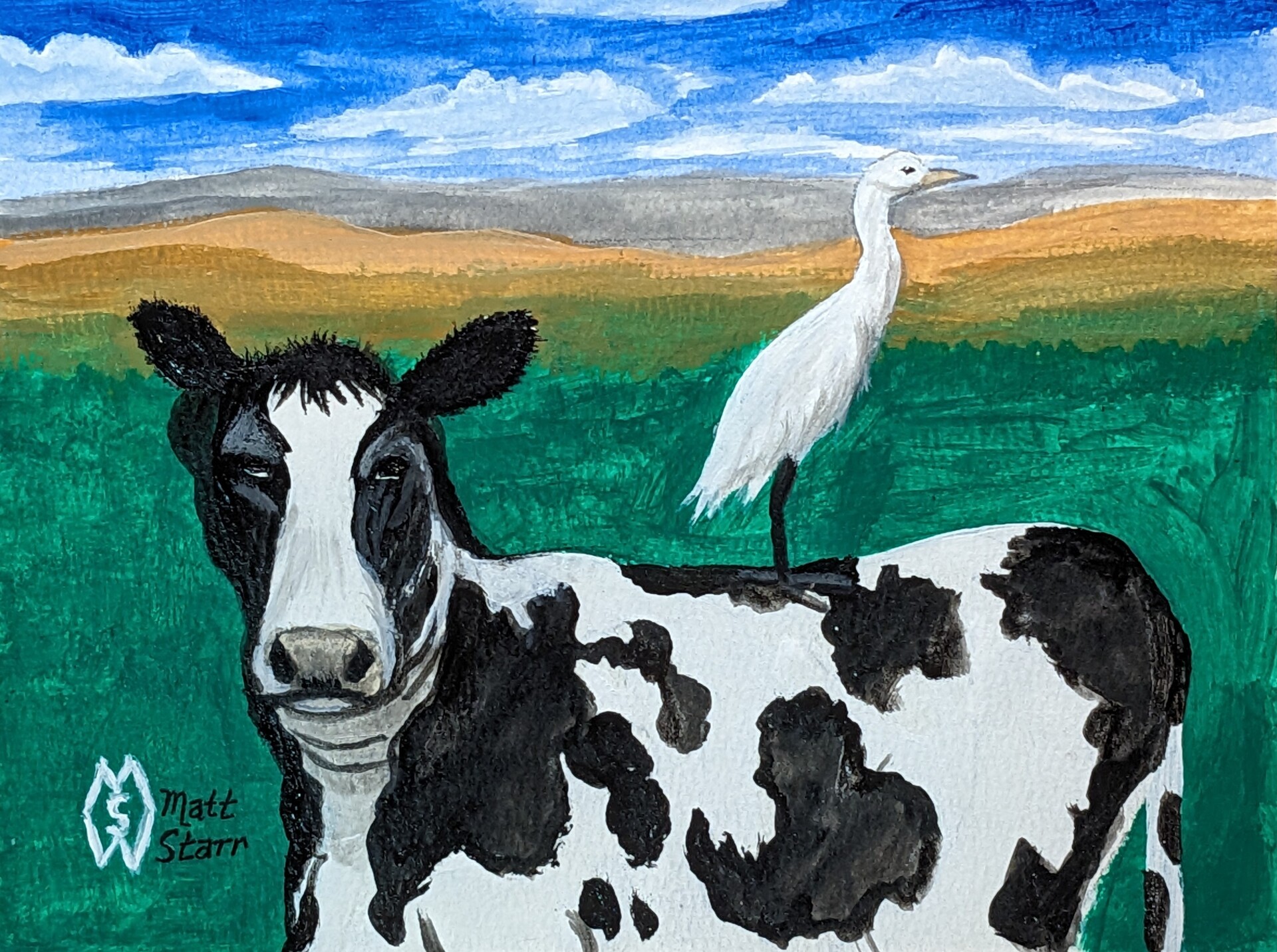 ArtStation - Cattle egret on a cow in the field