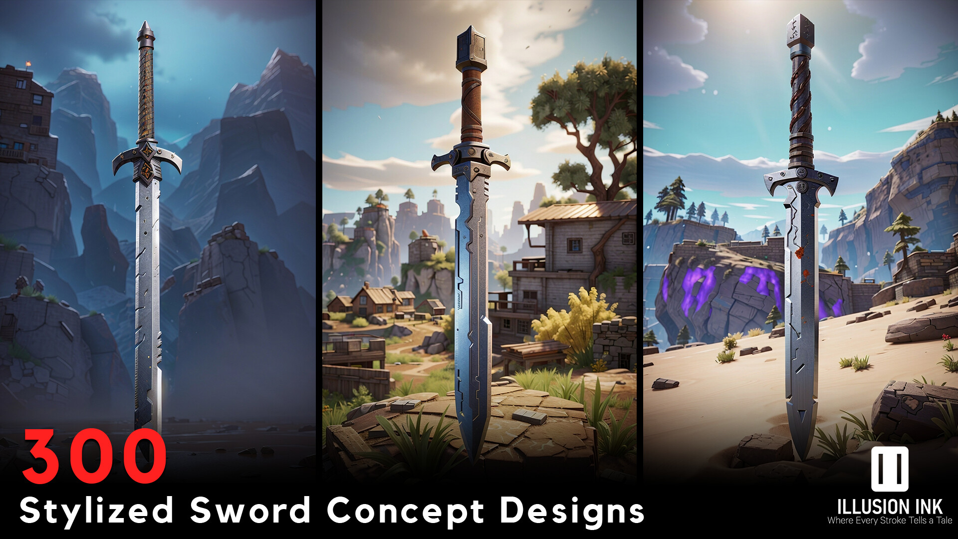 ILLUSION INK - 300 Stylized Sword Concept Designs | 4K