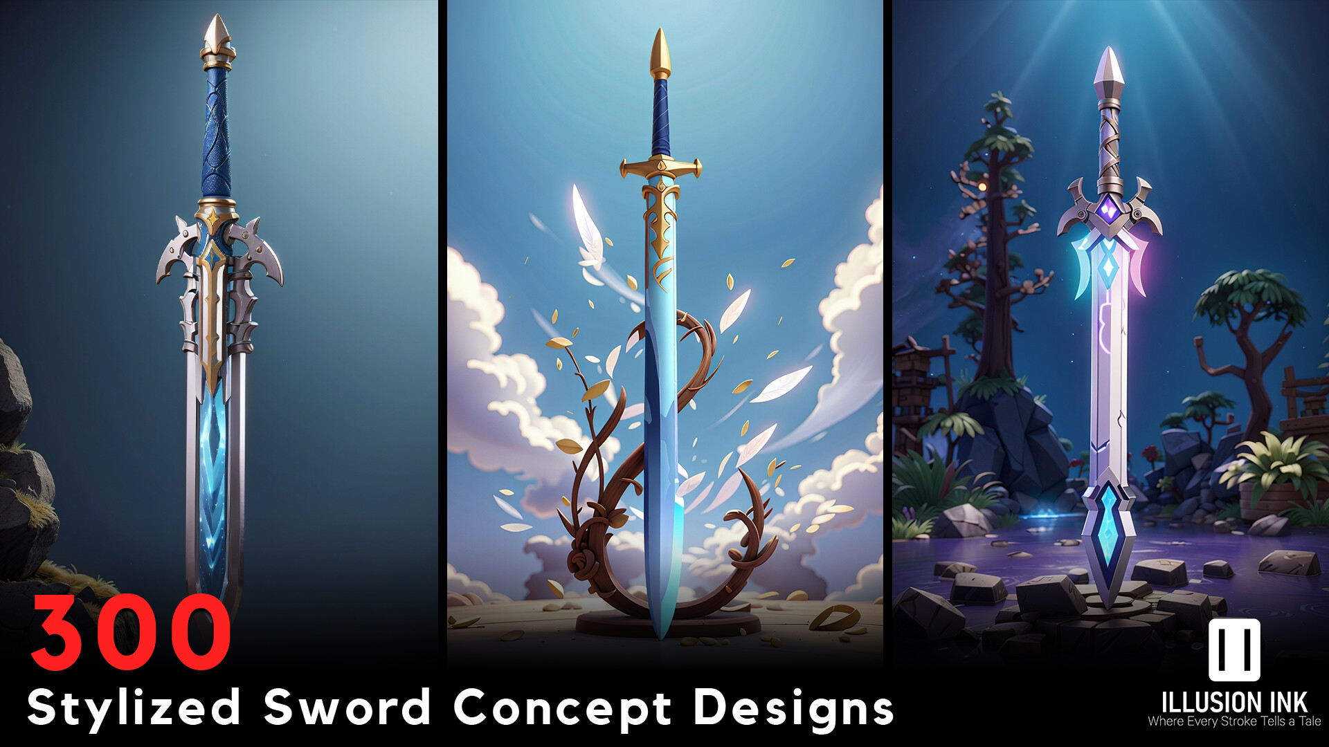 ILLUSION INK - 300 Stylized Sword Concept Designs | 4K