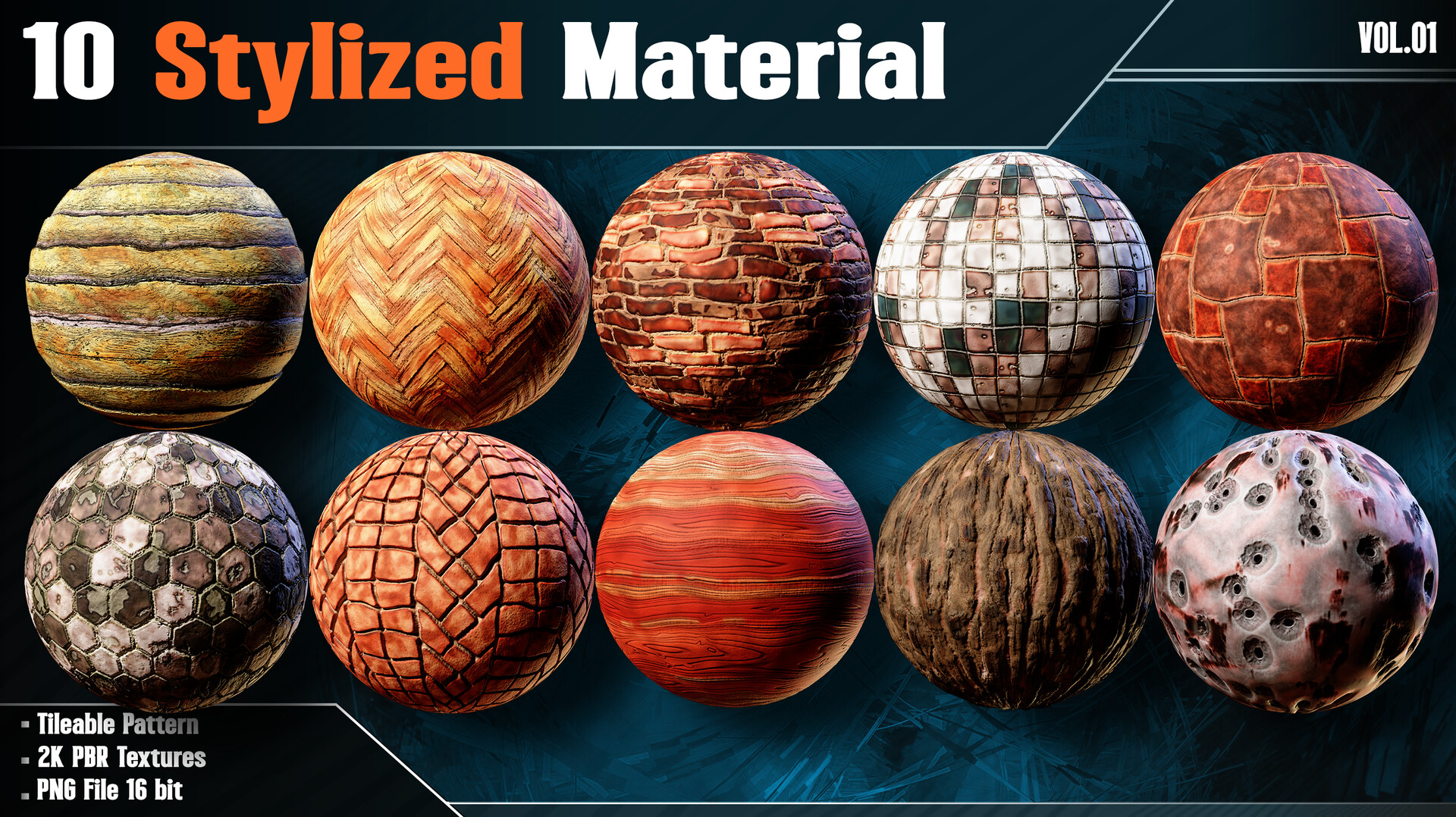 mehdi shahraki - 10 Stylized Material - Vol.01 ( PBR Textures )