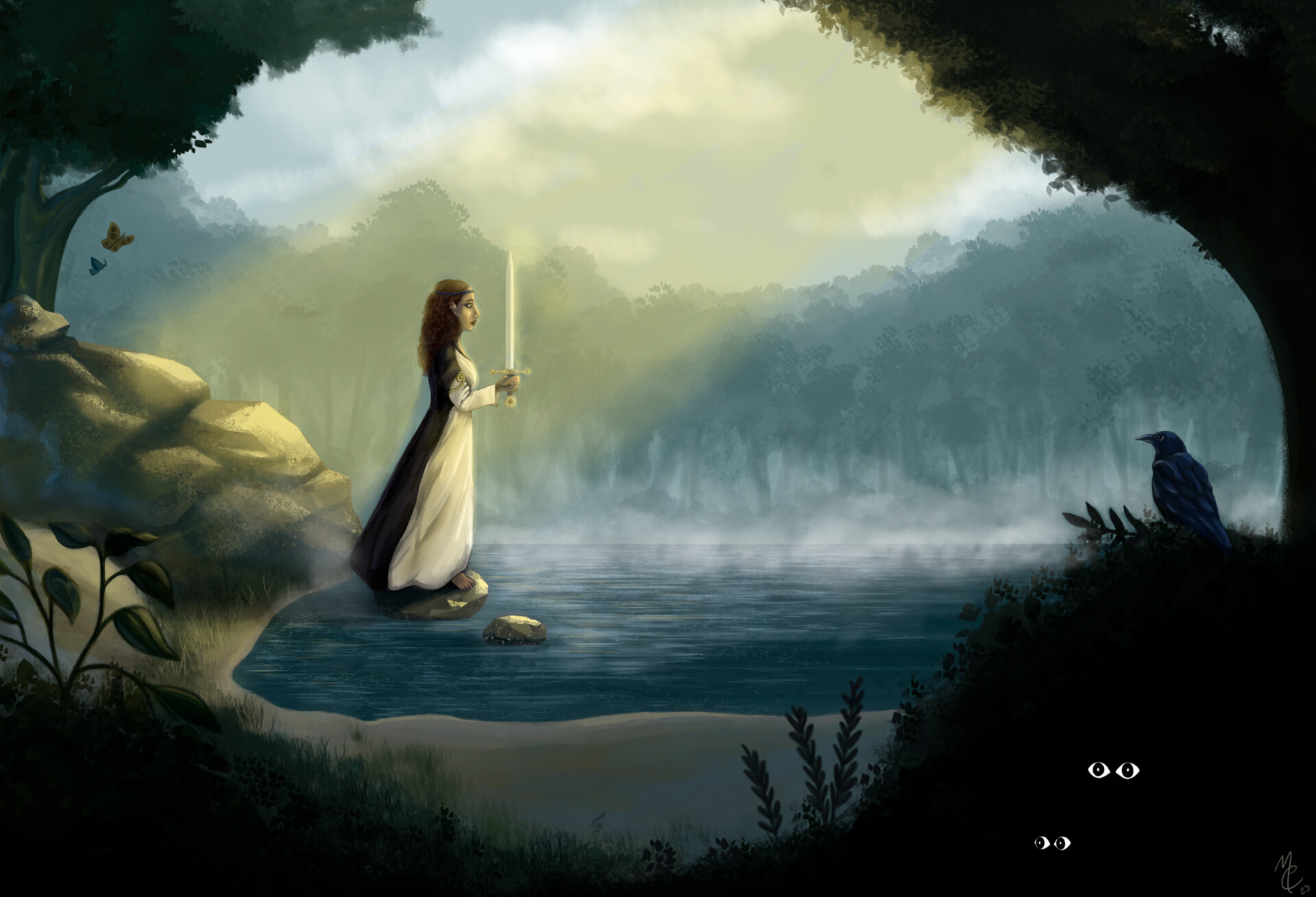 ArtStation - Excalibur just forged over the Avalon lake