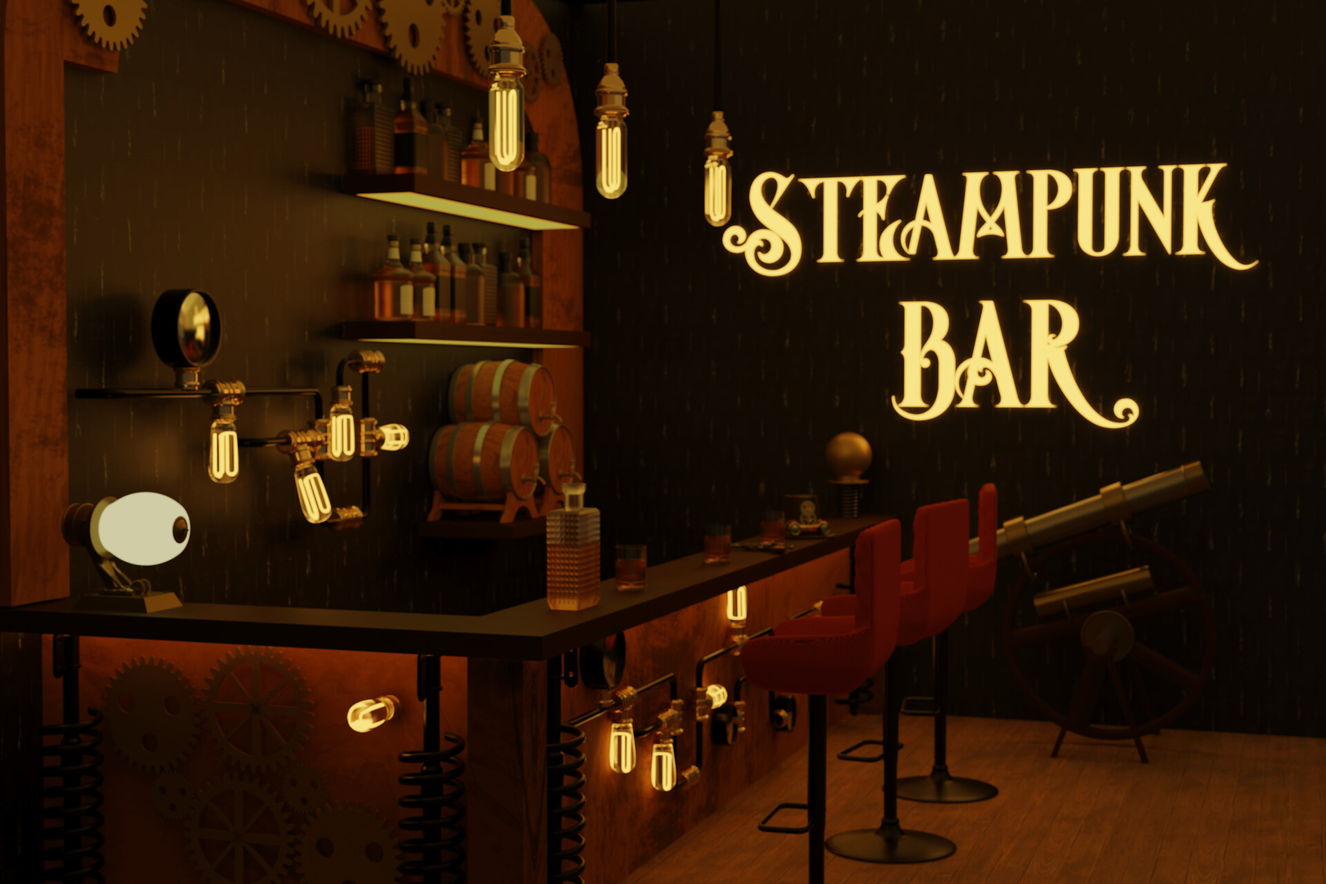 ArtStation - Steampunk Bar 3D render