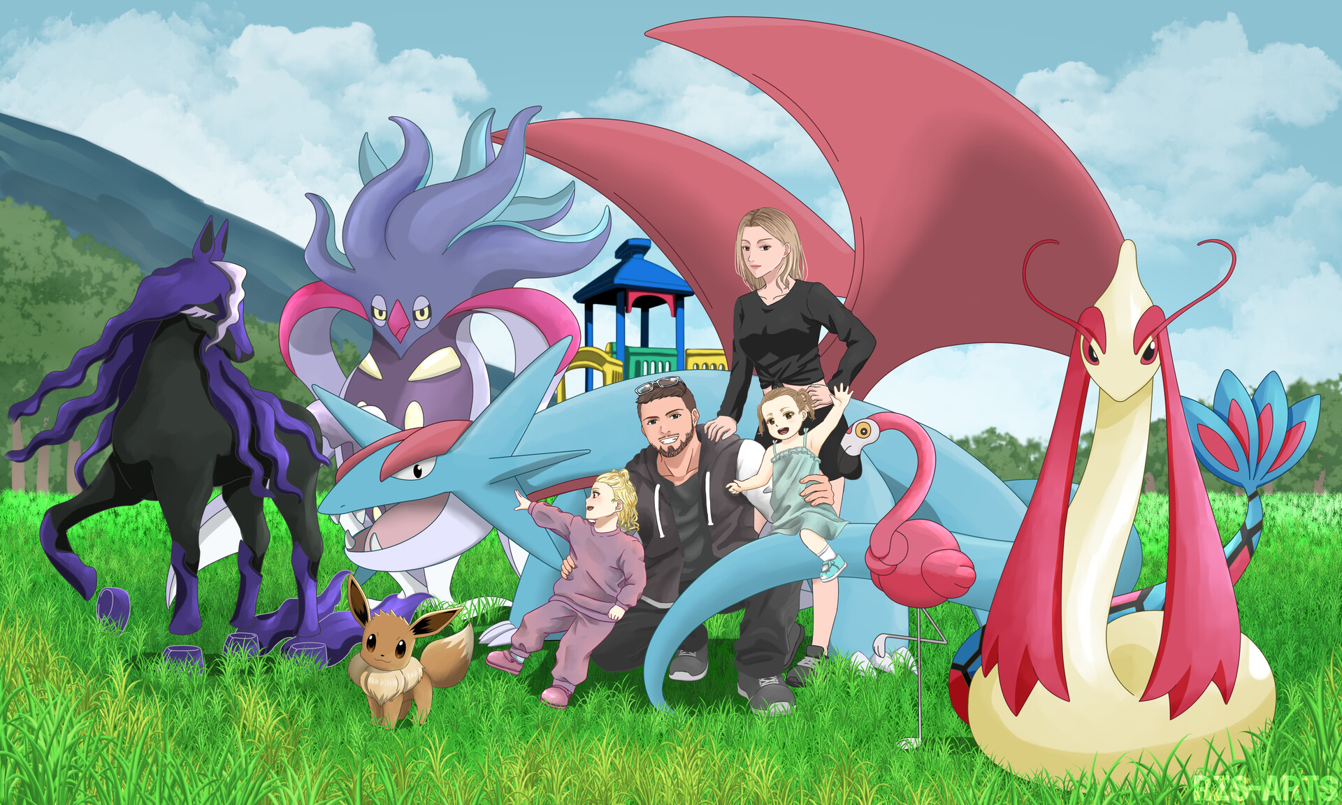 ArtStation - [Commission] | 4 person and 6 Pokemon