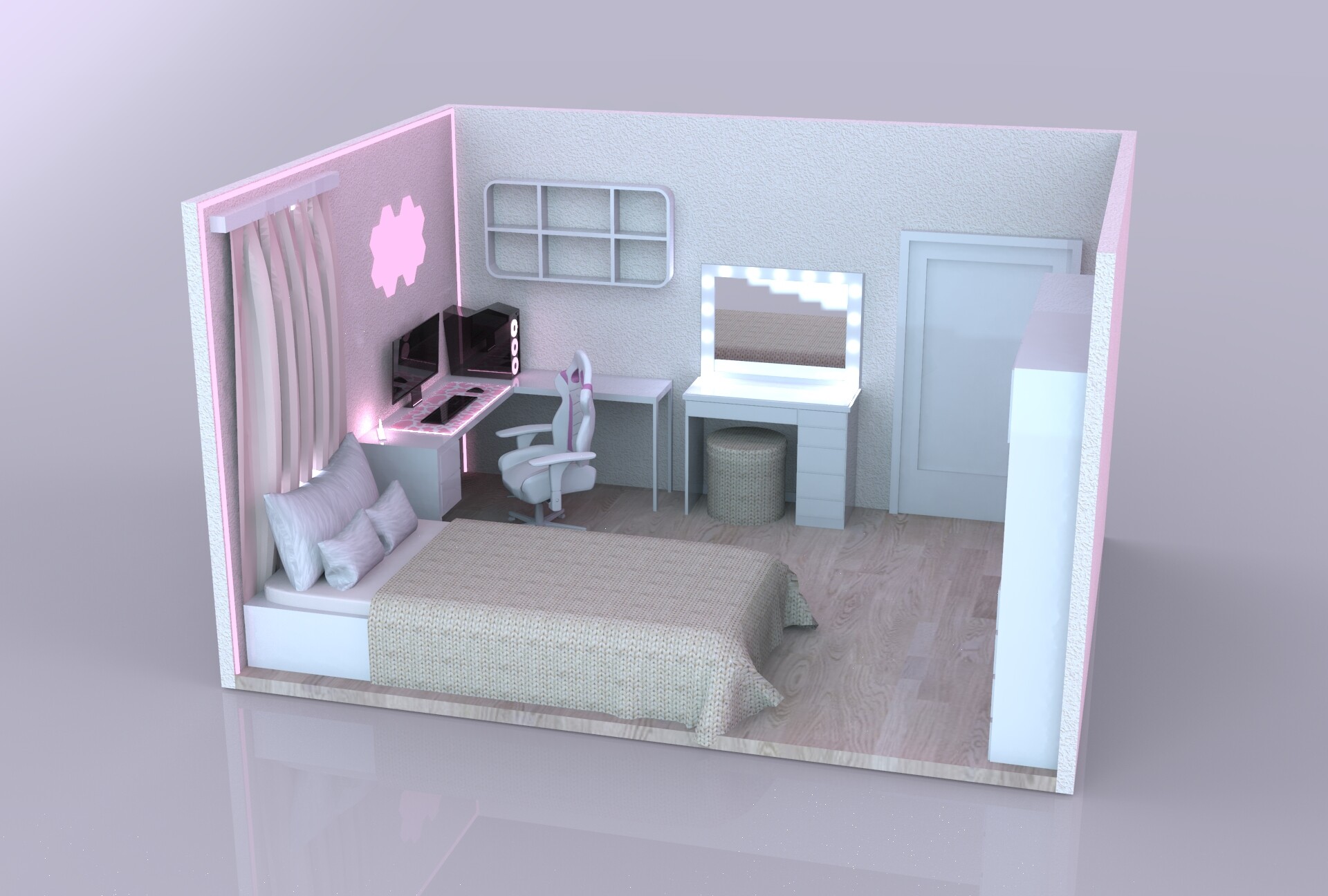 ArtStation - Gaming Glamour: A Girly 3D Bedroom with High-Tech Touches