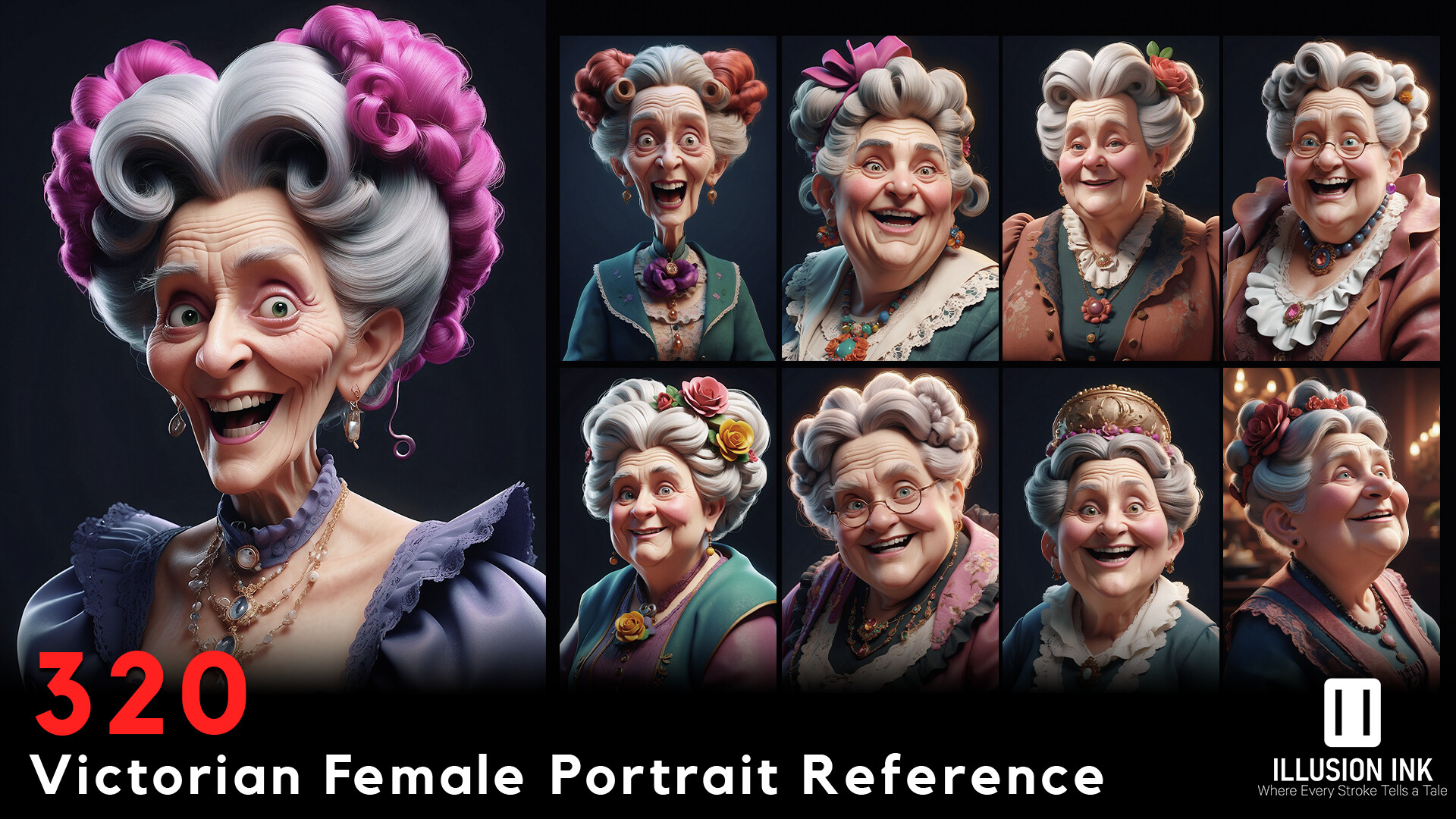 ILLUSION INK - 320 Victorian Female Portrait Reference | 8K