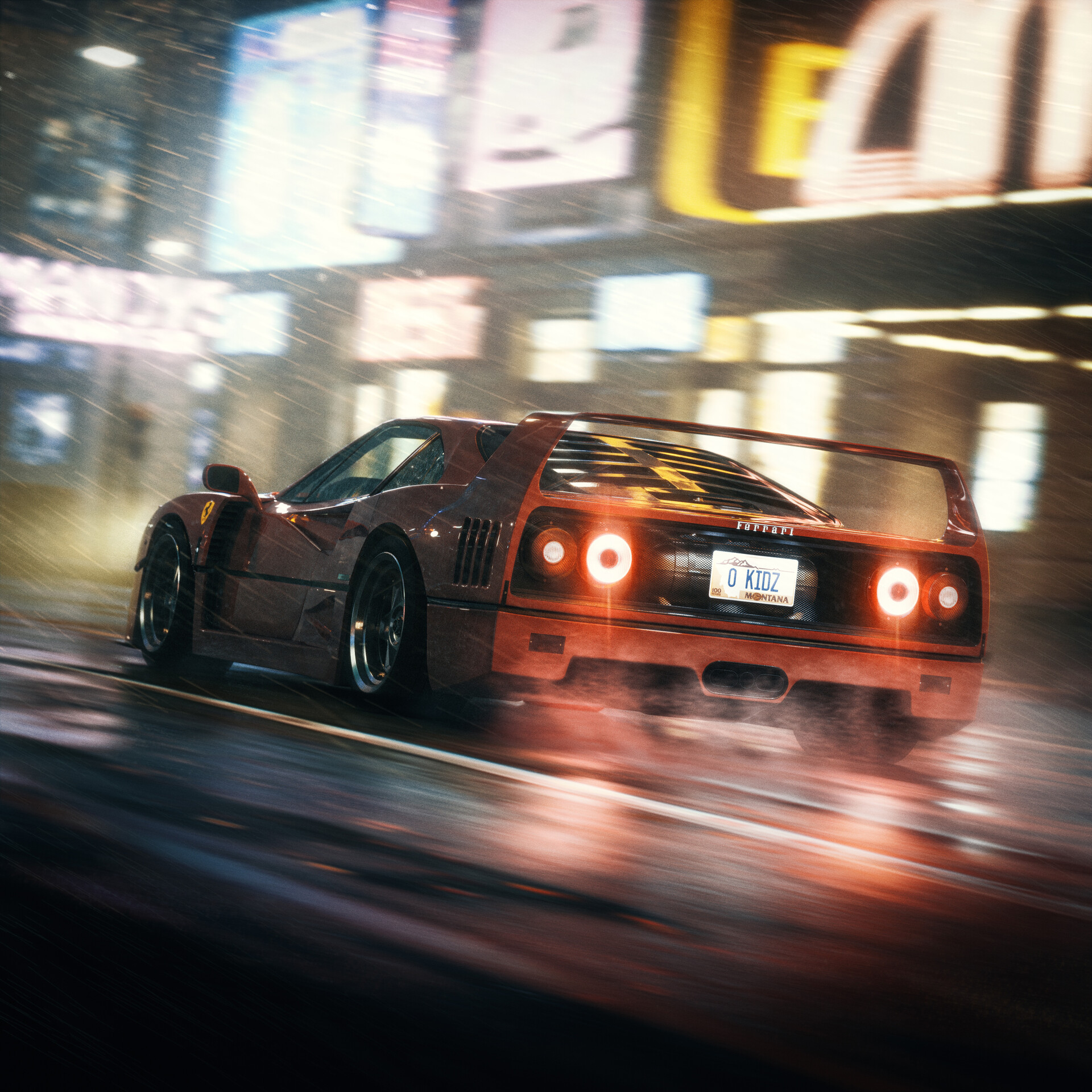 ArtStation - Ferrari F40 Neon Rain